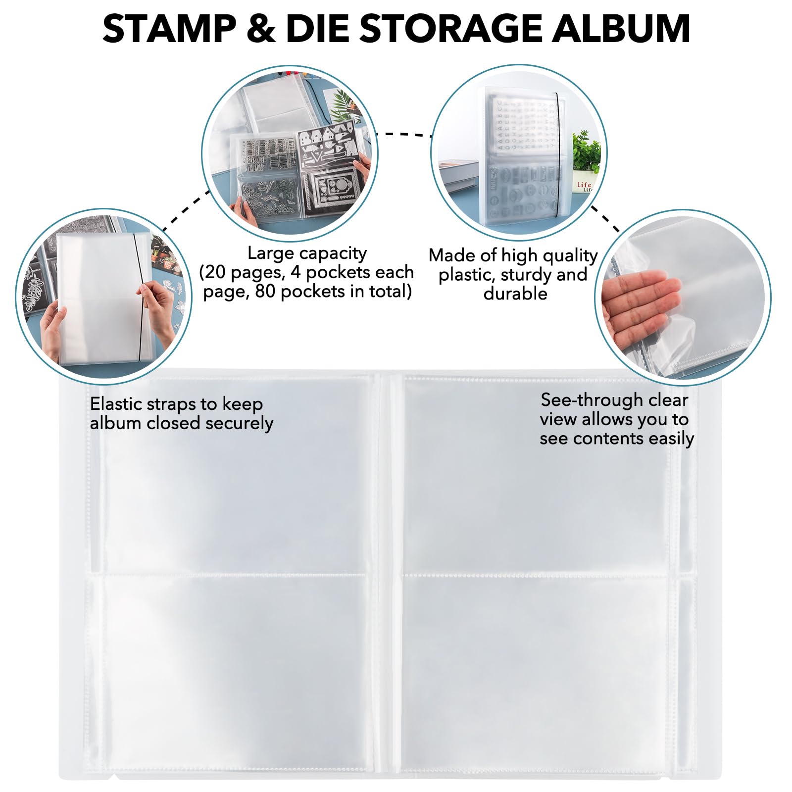 Briartw 5 Pack Large Storage Book,Sticker Photo Storage Album,Stamp Cutting Dies Storage Book Organizer Folder with 80 Pockets/20 Pages,double-sided Design,4 Pockets Each Page