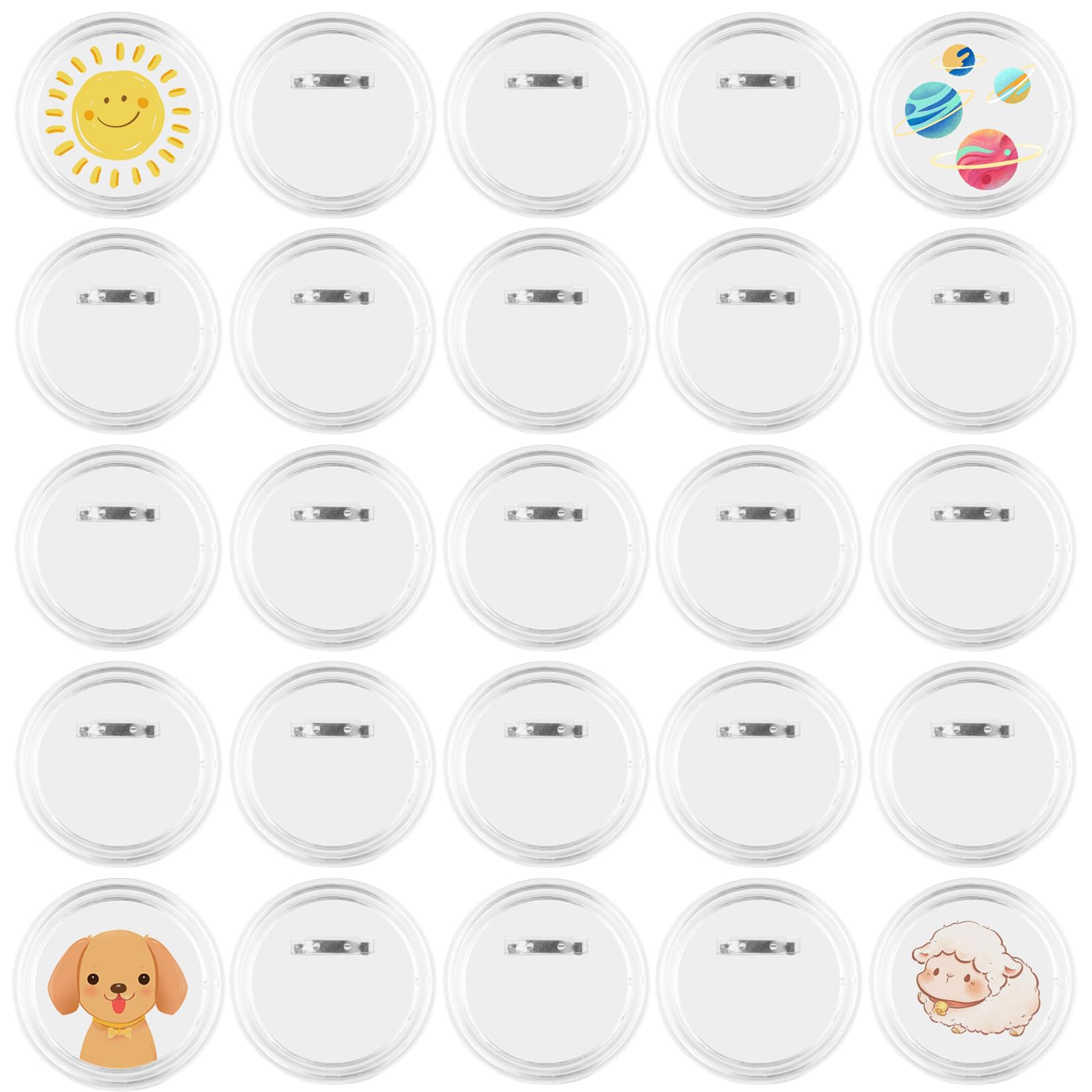 Anjetan 25 Pcs Button Badges with Pins, 3.15" Clear Button Badges, Acrylic Badge Makers for Craft Supplies, Blank Picture Button Badges Kit, Round Photo Buttons for DIY Projects