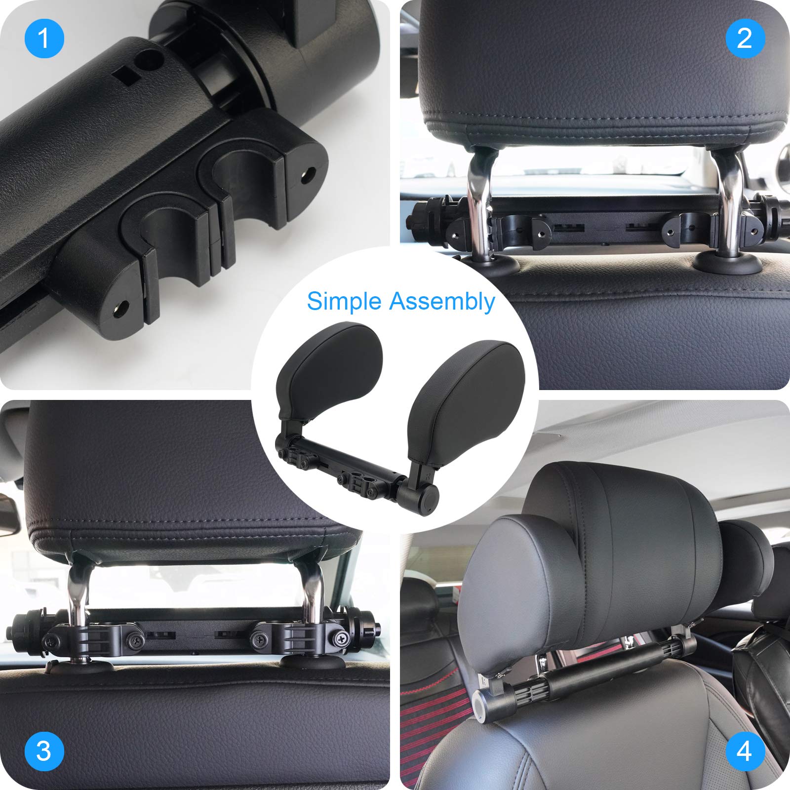 Anholi[2020 Version]Car Seat Headrest Pillow,Thick Cushion Thin Shell,Roal pal car Sleeping Head Support,Neck Rest Pillow for Kids&Passenger, 360 ° Back-Forth Rotation, Left-Right Width Adjustable