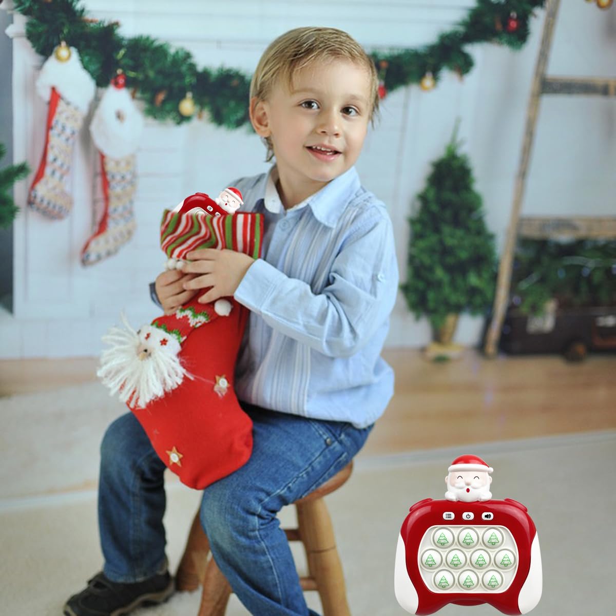 Anditoy Christmas Pop Quick Push Game, Handheld Light up Bubble Fidget Game Toy for Kids Boys Girls Teens Christmas Stocking Stuffers Gifts