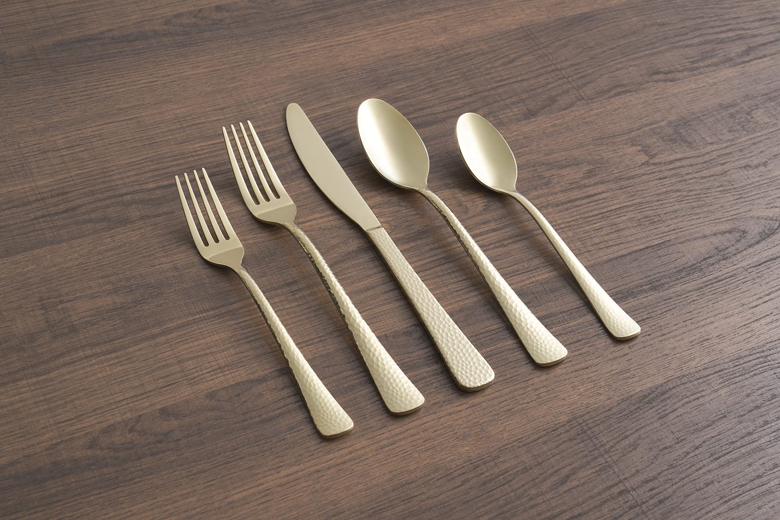 Cambridge Silversmiths Champagne Mirror Brody Hammered 20 Piece Flatware Set, Service for 4, 0
