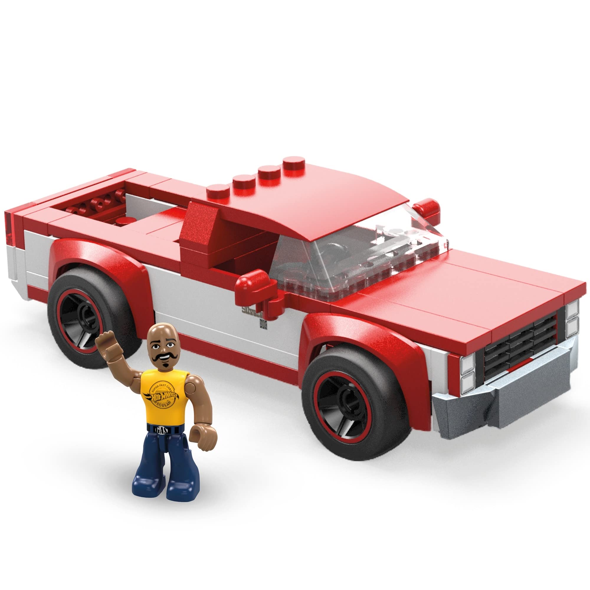 MEGA Hot Wheels Building Toy Race Car Playset, 83 Chevy Silverado with 89 Pieces, 1 Micro Action Figure Driver, Red, Kids Age 5+ Years