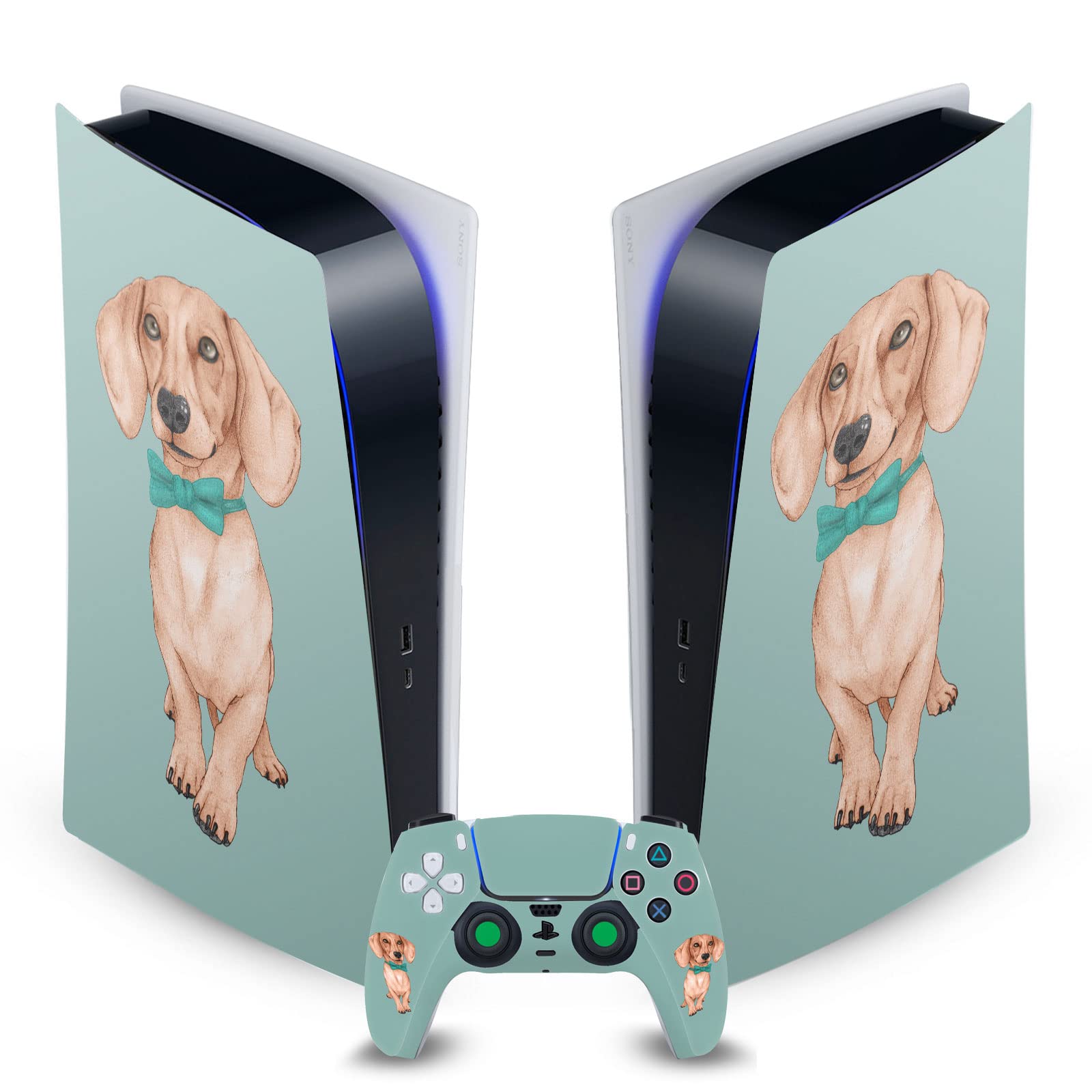 Head Case Designs Officially Licensed Barruf Dachshund, The Wiener Art Mix Vinyl Faceplate Gaming Skin Decal Compatible With Sony PlayStation 5 PS5 Digital Edition Console and DualSense Controller