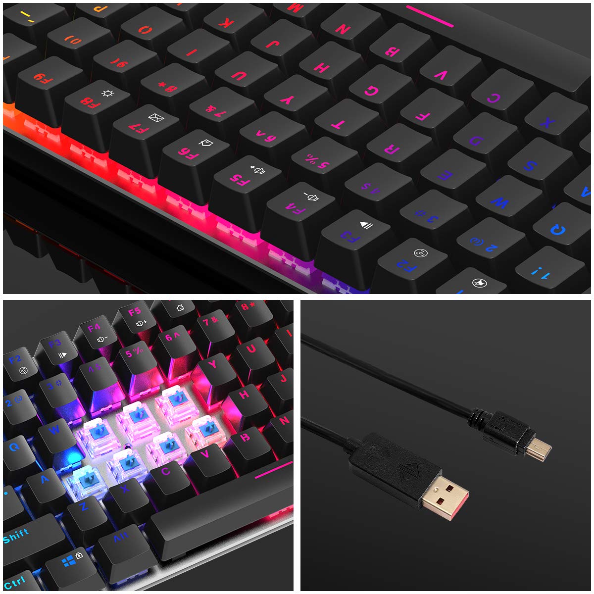 AG-AK33 75% Gaming Keyboard, 82 Keys Compact Mechanical Keyboard, RGB Backlit with 16.8 Million Colors, Anti-ghosting Design/Full Key Unbuffered/Programmable Macro, Blue Switch for Mac Windows
