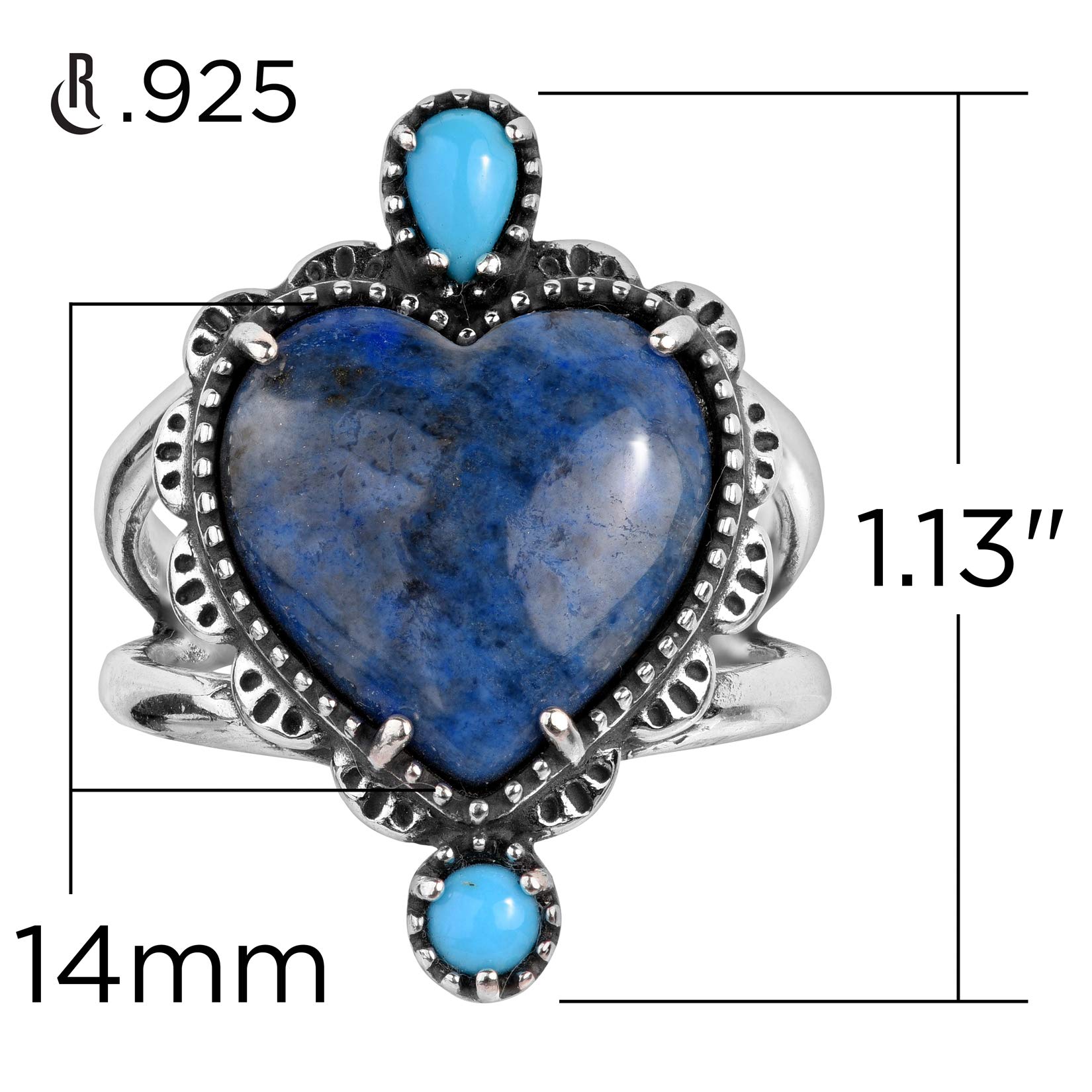 American West Ring Sterling Turquoise Gemstone Concha Heart Ring Sizes 7