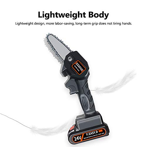 AOEIUV 24V Cordless Chainsaw, Mini Lithium Battery Electric Pruning Saw, 4 inch One-Hand Chainsaw with 2Ah Battery and Charger, for Tree Branch Wood Cutting,1pcs Battery