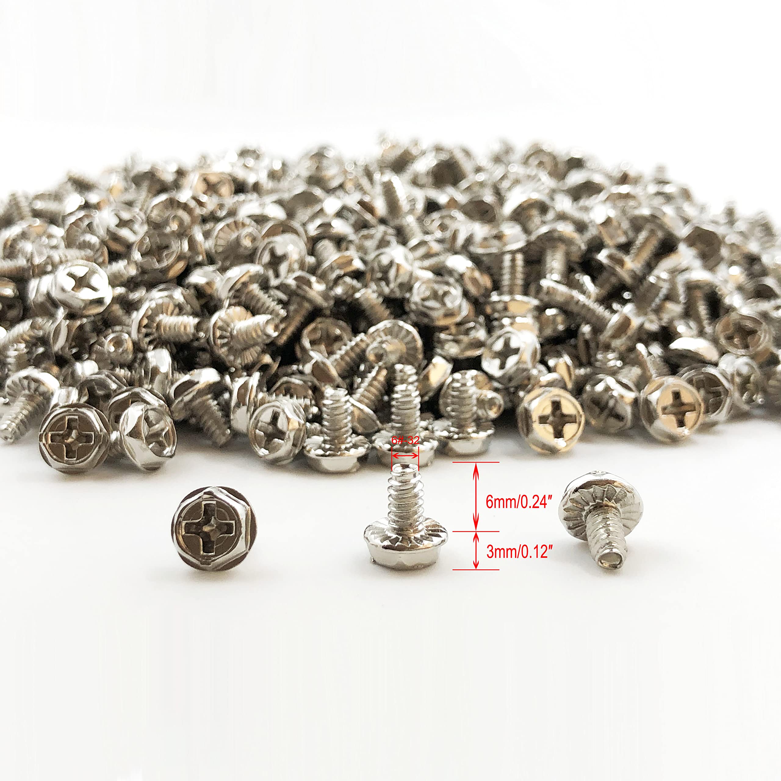 Bfenown100PCS 6#-32x6 Hex Phillips Head Replacement PC Computer Case Mounting Screws Fastener for Building Repairing and Maintaining Computer Systems Silver