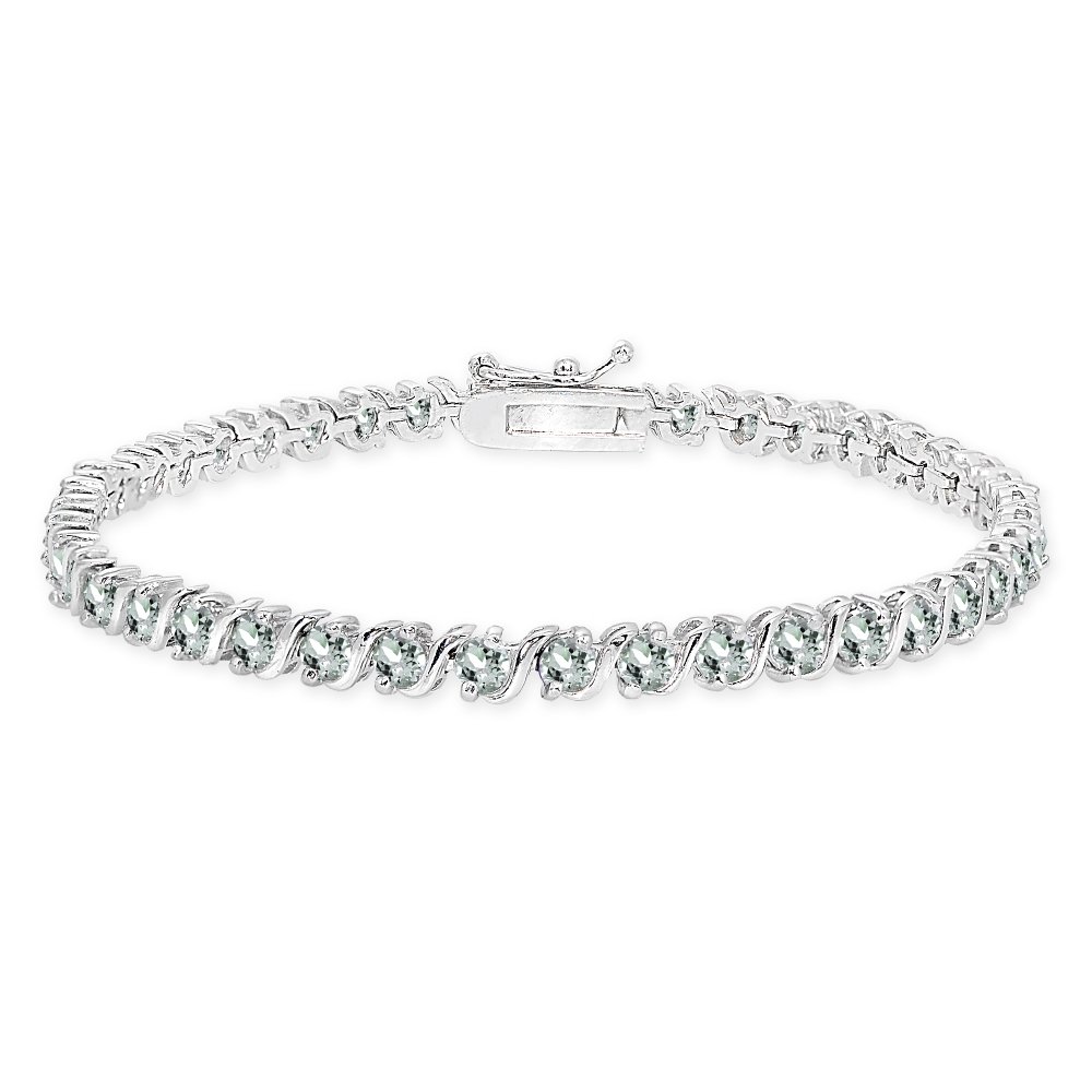 B. BRILLIANT Sterling Silver S Design Light Aquamarine Tennis Bracelet for Women with Gift Box