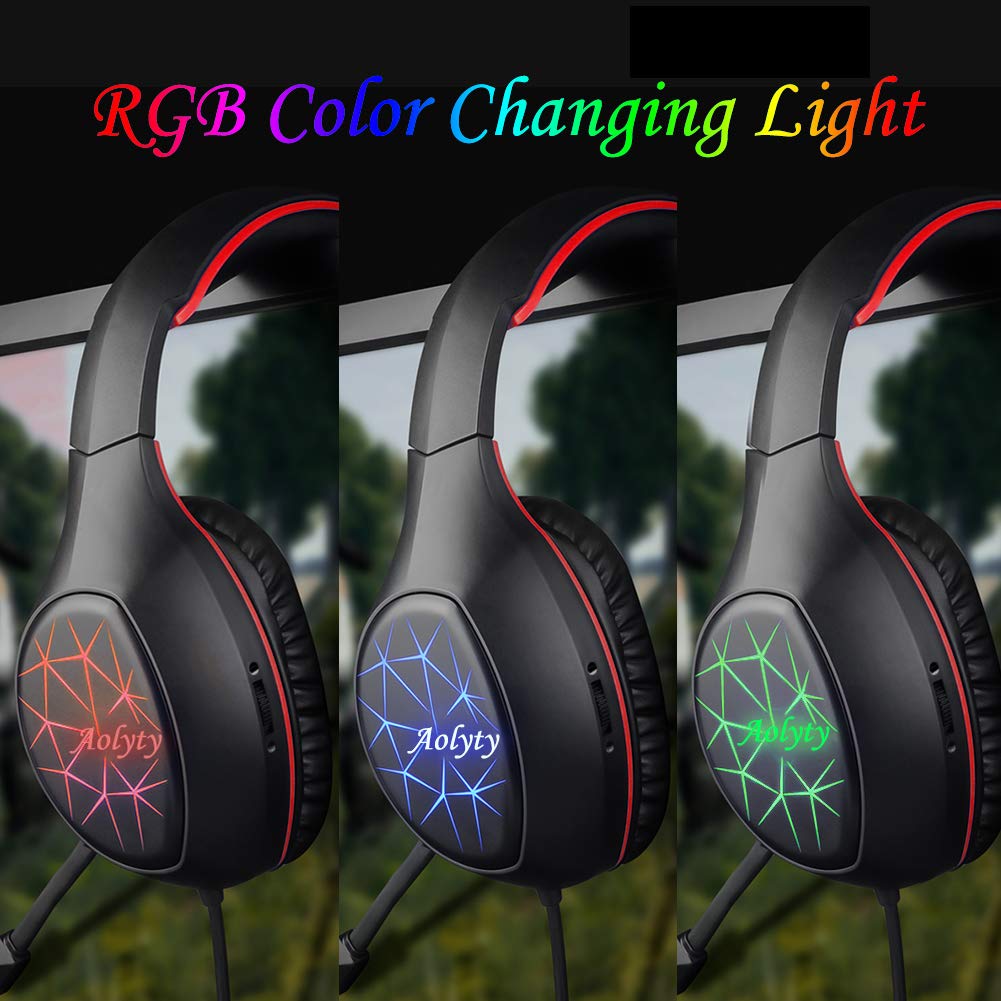 Aolyty Pro Gaming Headset 7.1 Stereo Surround with LED Light Mic Noise Cancelling Over Ear Headphones Compatible with Computer Laptop Phone Tablet,PS5 PS4 (Green)