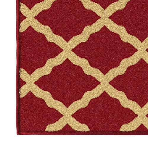 Machine Washable Trellis Design Non-Slip Rubberback 3x5 Traditional Area Rug for Living Room, Bedroom, Kitchen, 3'3 x 4'11", Red