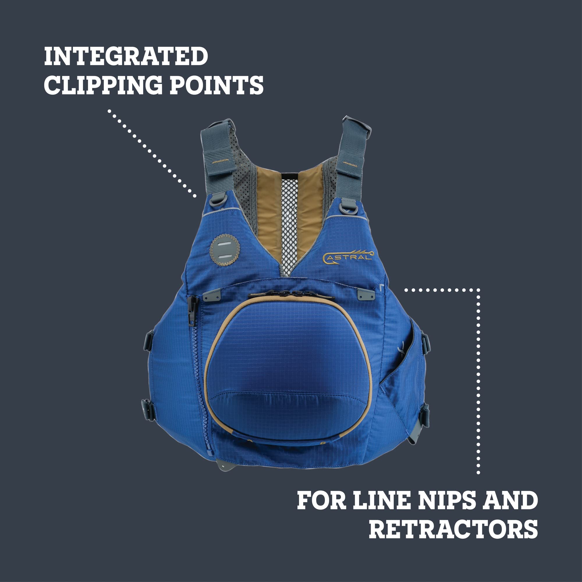 Astral, Sturgeon Life Jacket PFD for Kayak Fishing, Recreation and Touring, Storm Navy, S/M