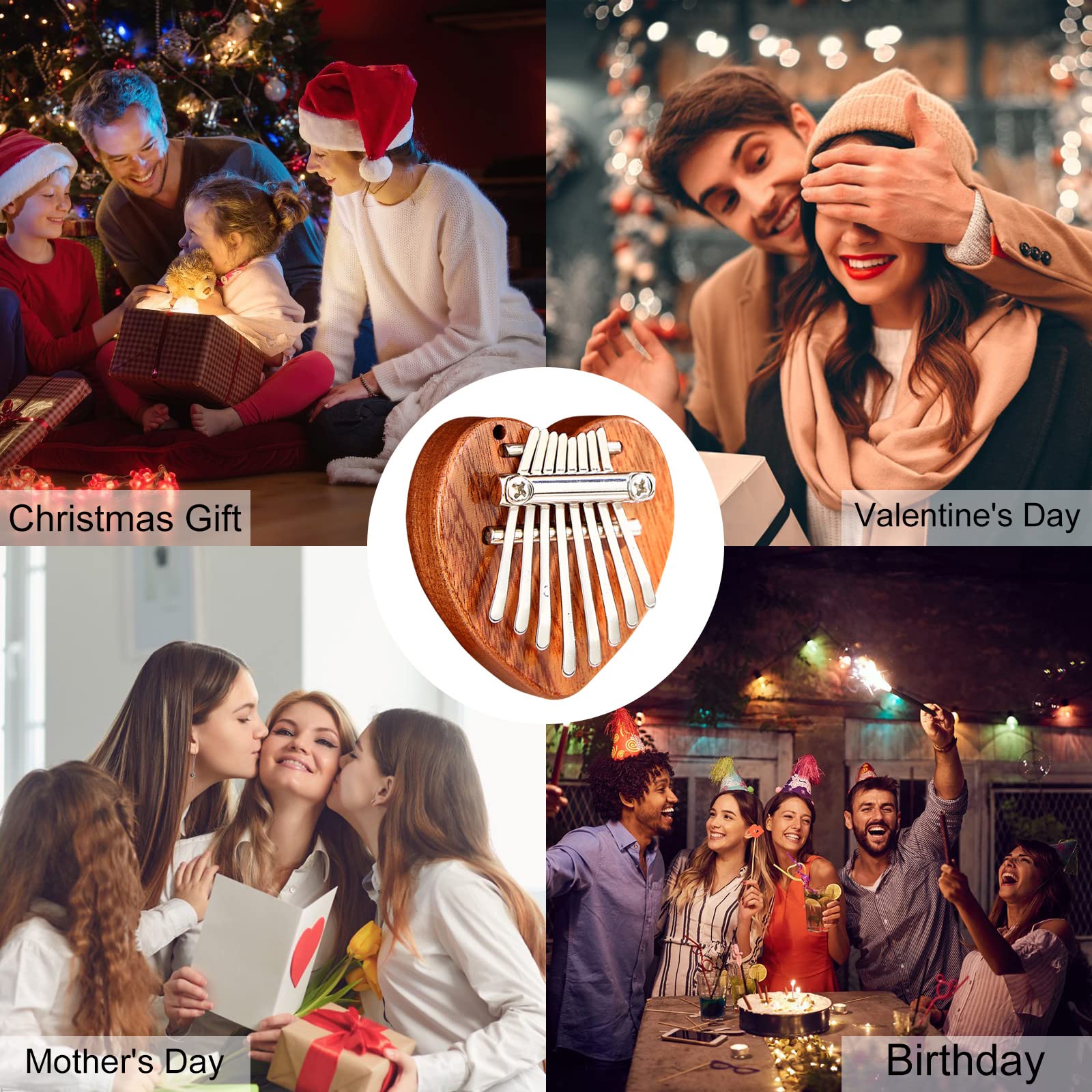 ANXVERS 8 Key Kalimba Thumb Piano,Mini Thumb Piano, Delicate Finger Piano, Heart-Shaped Finger Piano Decompression, Music Accessories, Pendant Gifts, Portable Mini Piano for Children and Beginners