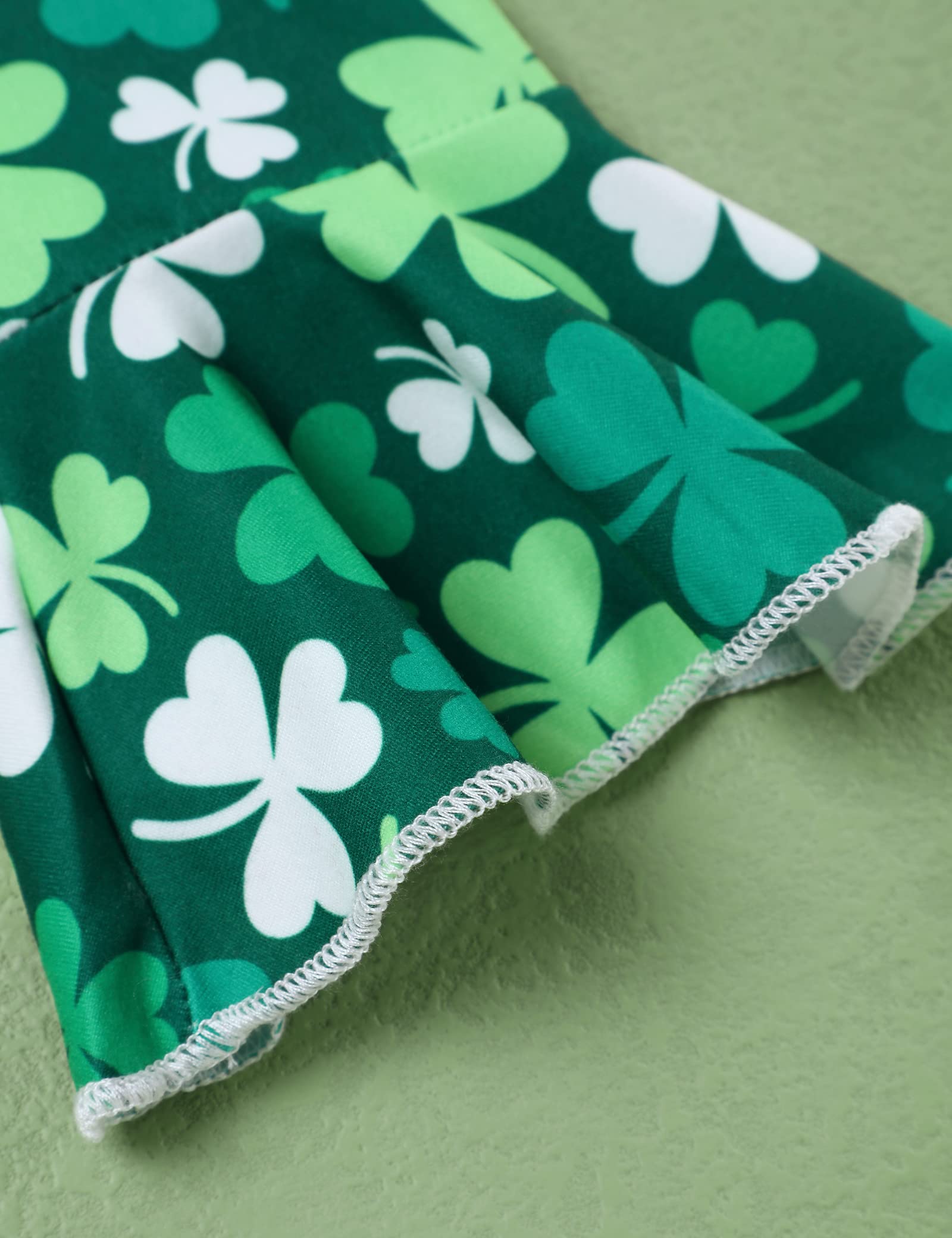 bilison St Patricks Day Baby Girl Outfit My First St Patricks Day Romper Tops Four Leaf Clover Flare Pants with Headband Set
