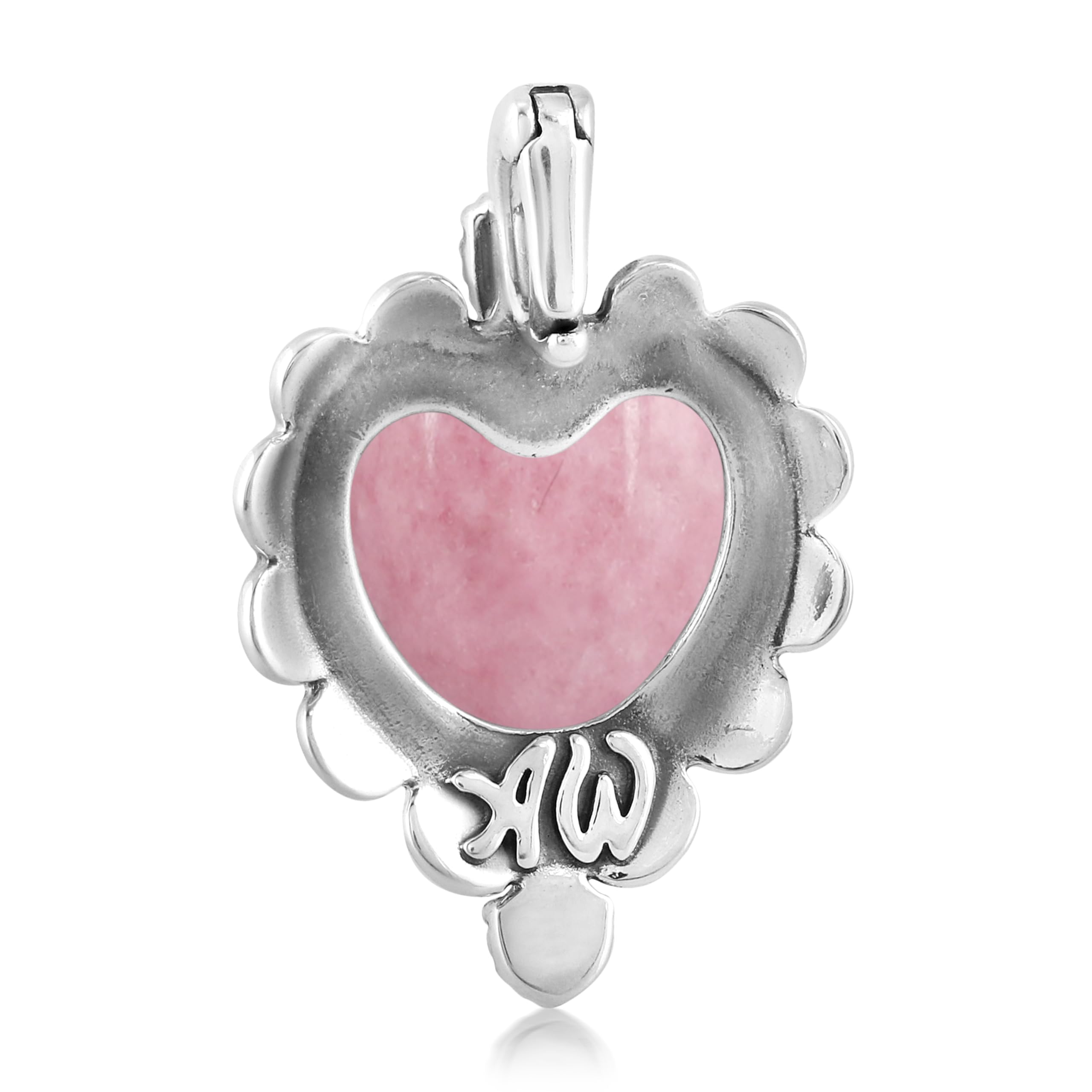 American West Sterling Silver Women's Pendant Enhancer Rhodonite and Blue Turquoise Gemstone Concha Heart