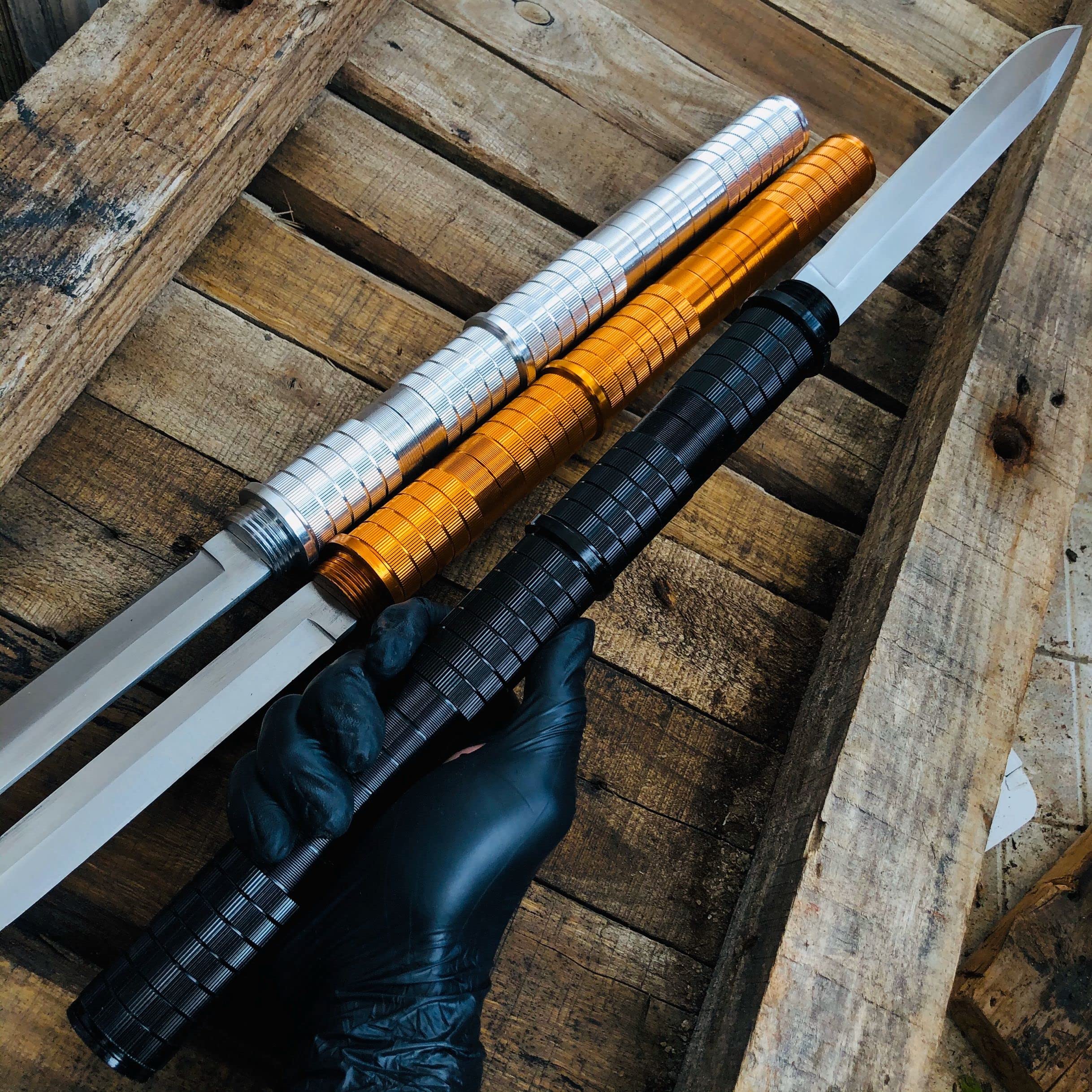 AULAKNIV 18.8 Inch Combination Knife Aviation Aluminum Handle Tactical Hunting Fixed Blade Self Defense Tools Outdoor Camping Survival Knives (Black)