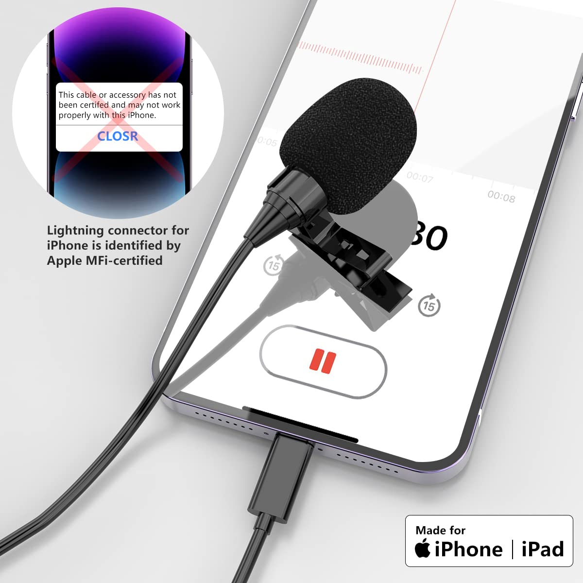 ALTSON Professional Lavalier Microphone for iPhone/Video Conference/Podcast/Voice Dictation/YouTube Grade Omnidirectional Phone Audio Video Recording Condenser Microphone (6.4FT)