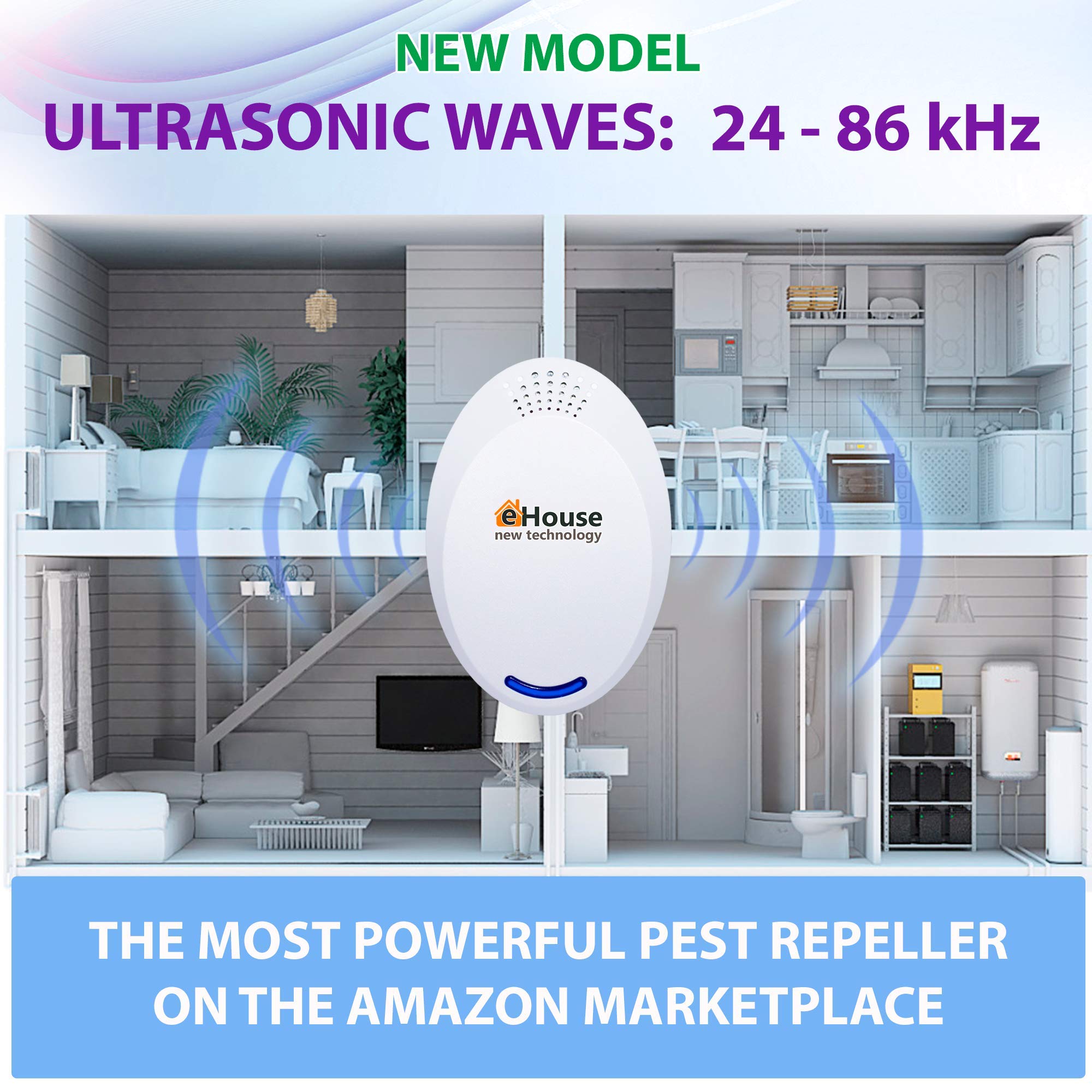 BH-4, Ultrasonic Pest Control Repeller - Electronic & Ultrasound, Indoor Plug-in Repellent - Get rid of - Rodents, Mice, Squirrels, Bats, Insects, Bed Bugs, Ants, Fleas, Spiders, Roaches (2 Pack)