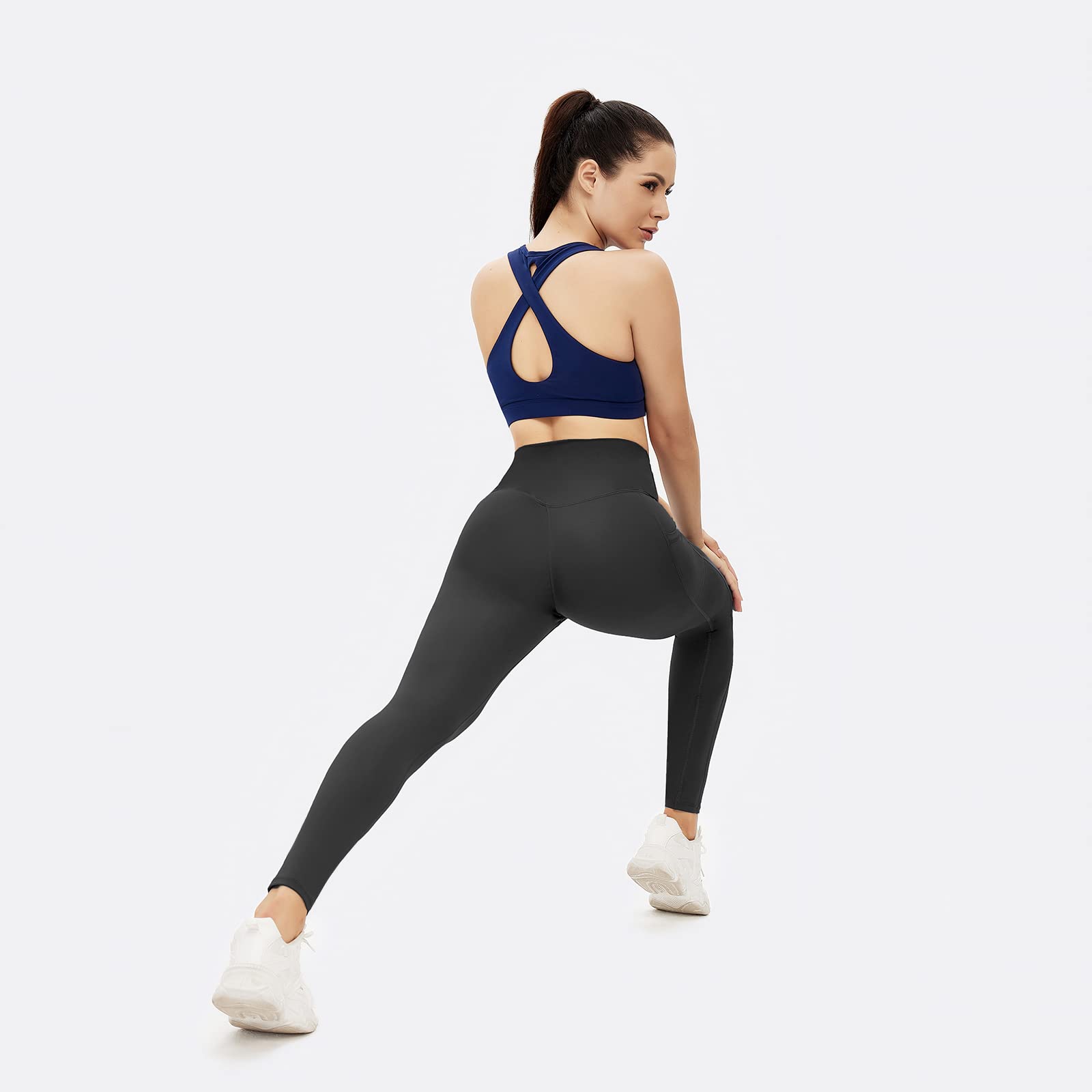 AOR Leggings with Pockets for Women Tummy Control, Yoga Pants for Women Deep Black