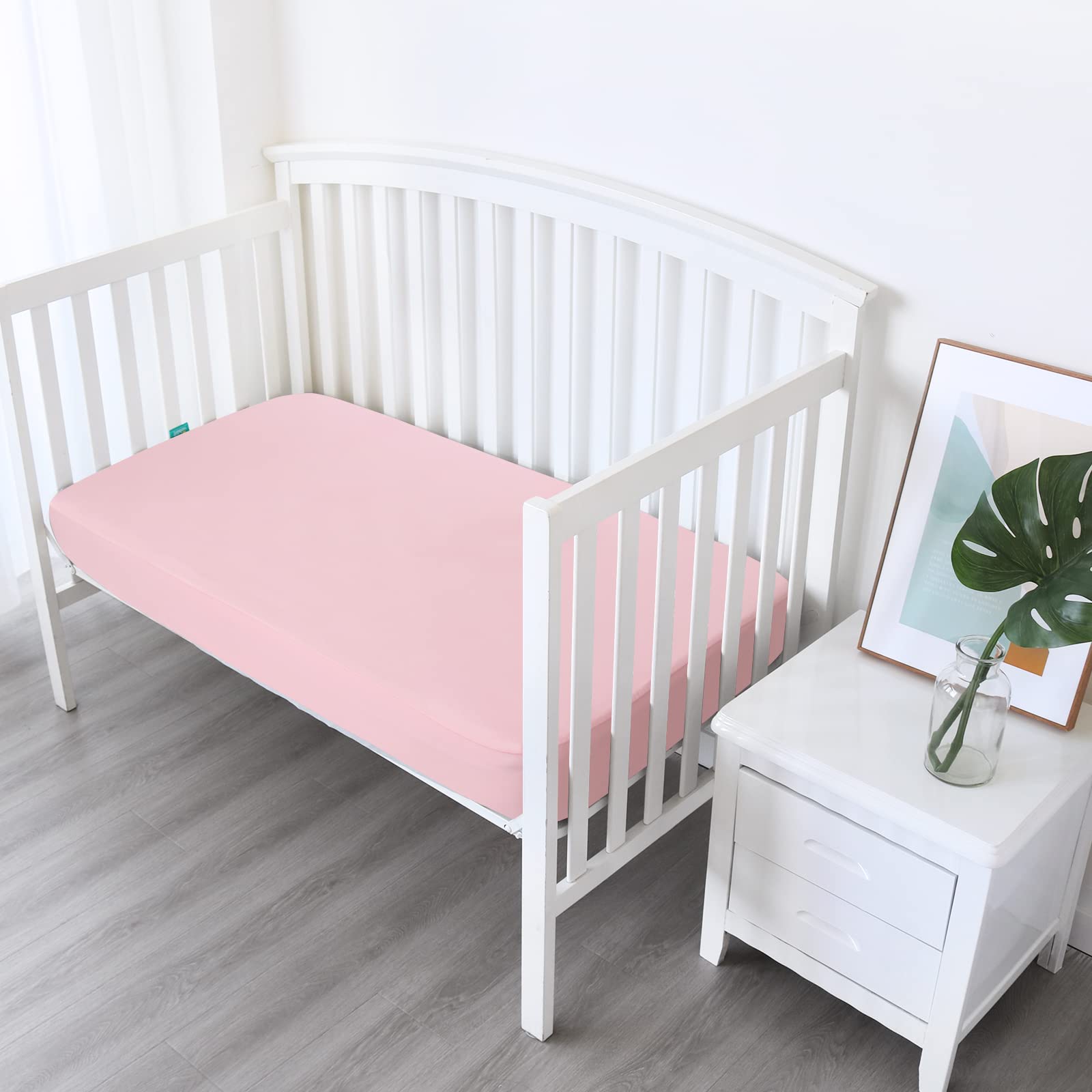 Biloban Crib Sheets Girl Fitted, 2 Pack Crib Sheet Fits for Standard Crib Mattress, Neutral Toddler Bed Sheets for Baby Boys, Grey & Pink, 52βX 28β