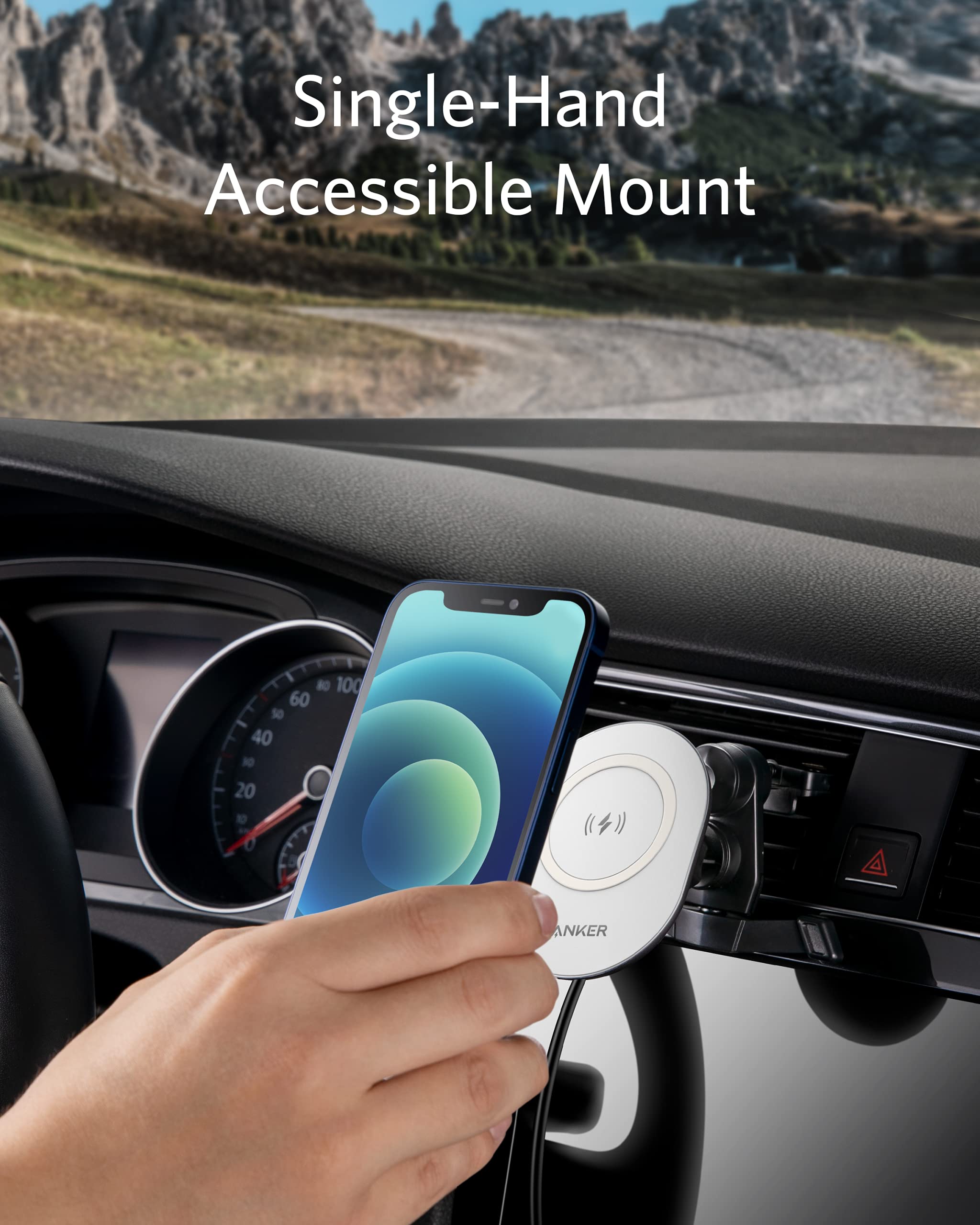 Anker Car Mount Charger, PowerWave Magnetic Car Charging Mount with 4 ft USB-C Cable, 7.5W for iPhone 13 / 13 Pro / 13 Pro Max / 13 mini / 12 / 12 Pro / 12 mini (USB-C Car Charger Not Included)