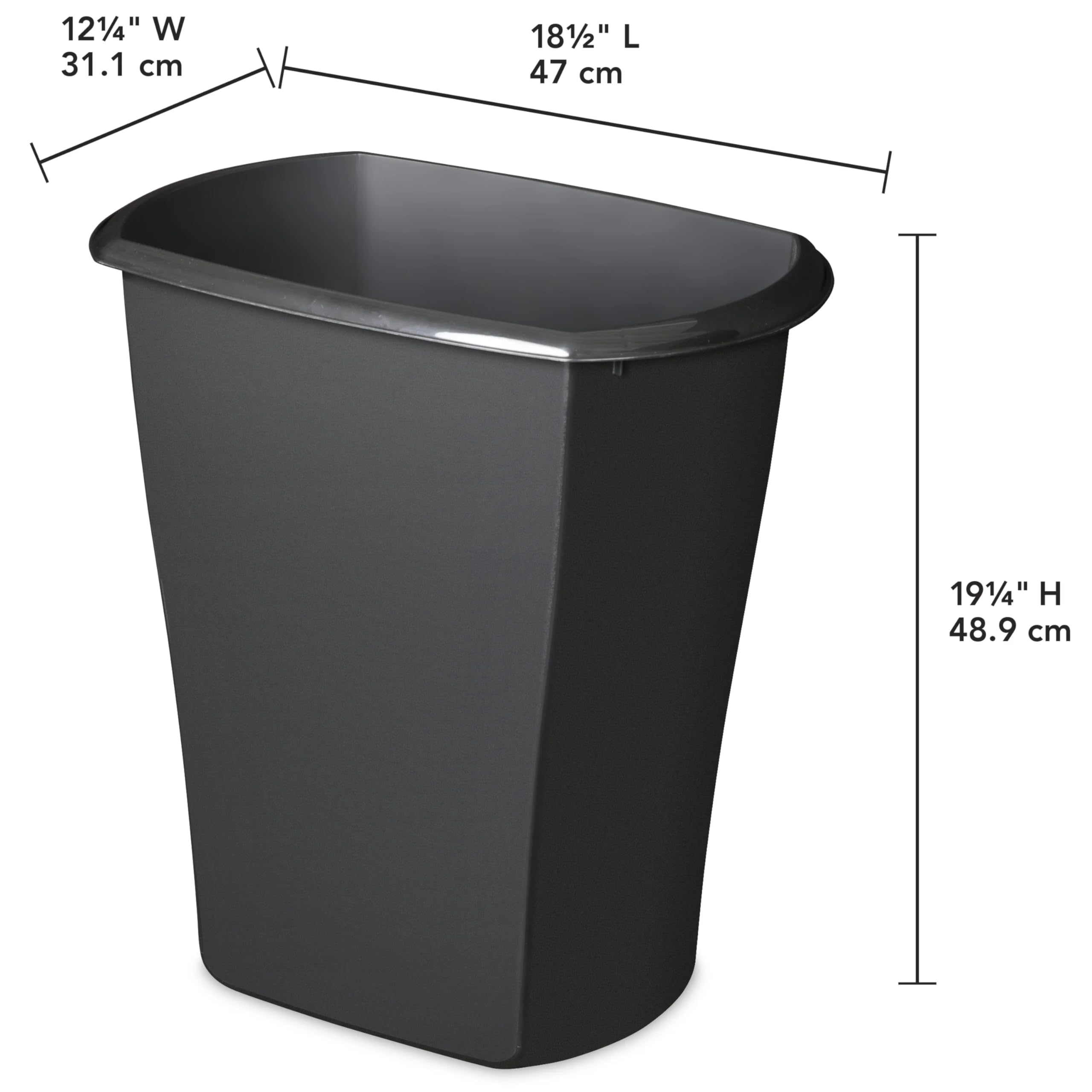 BHCHA 10 Gal. Rectangular Wastebasket Plastic, Black