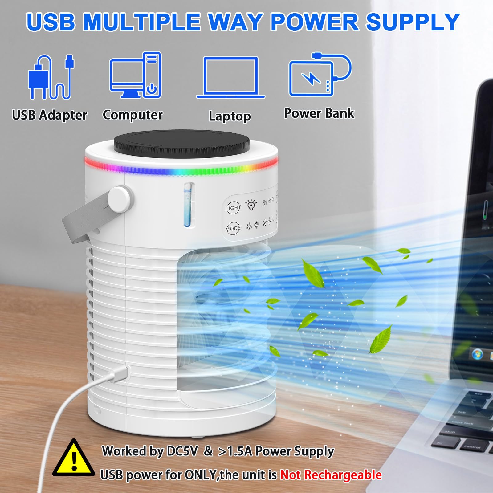 Azoiito Portable Air Conditioners,Small Air Conditioner with 2 Mist&3 Timer&7 Colors Night Light,Evaporative 3 Speed Personal Air Cooling Fan,Mini Desk Air Cooler AC Fan for Car, Office Camping