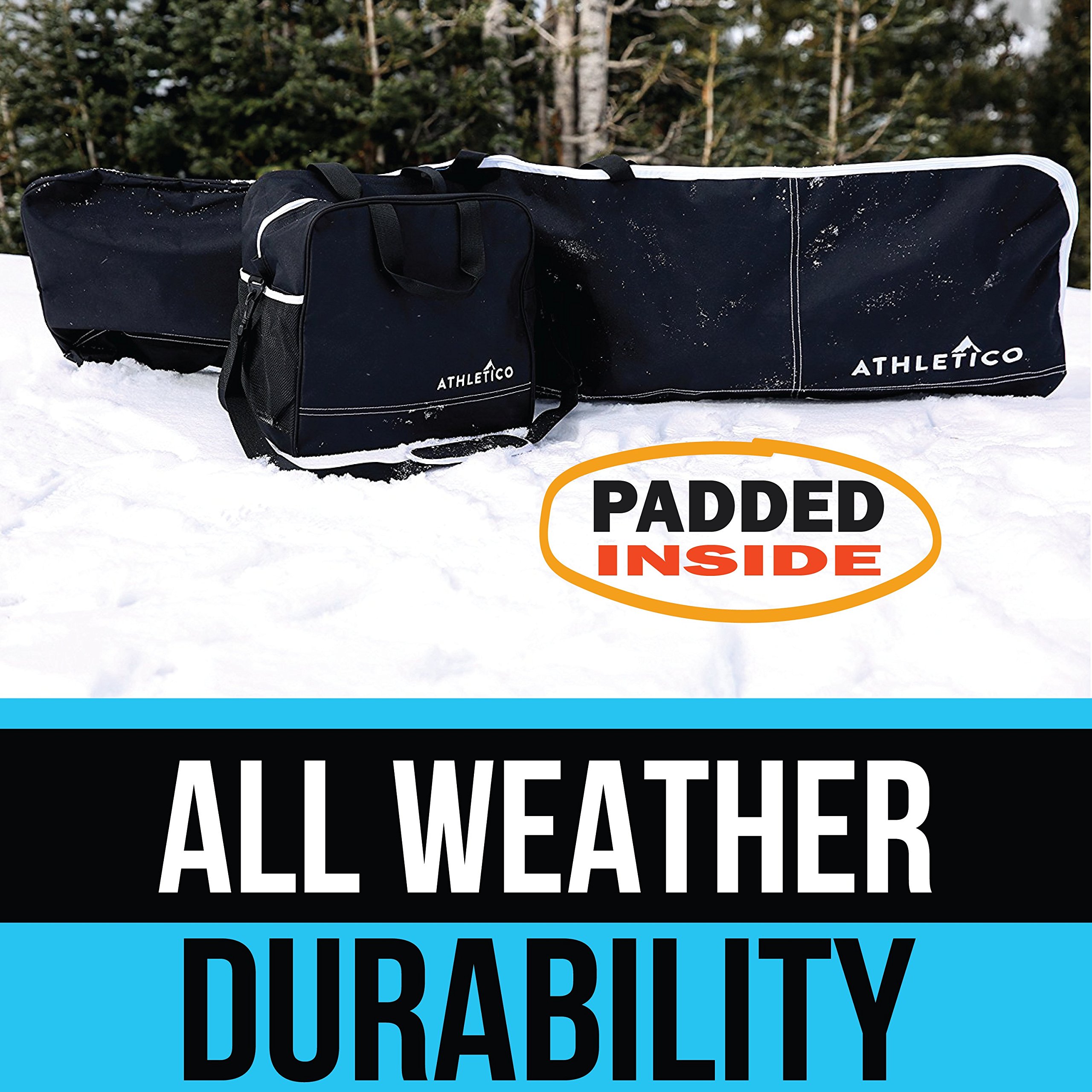 Athletico Padded Two-Piece Snowboard and Boot Bag Combo | Store & Transport Snowboard Up to 165 CM and Boots Up To Size 13 | Includes 1 Padded Snowboard Bag & 1 Padded Boot Bag (Black)