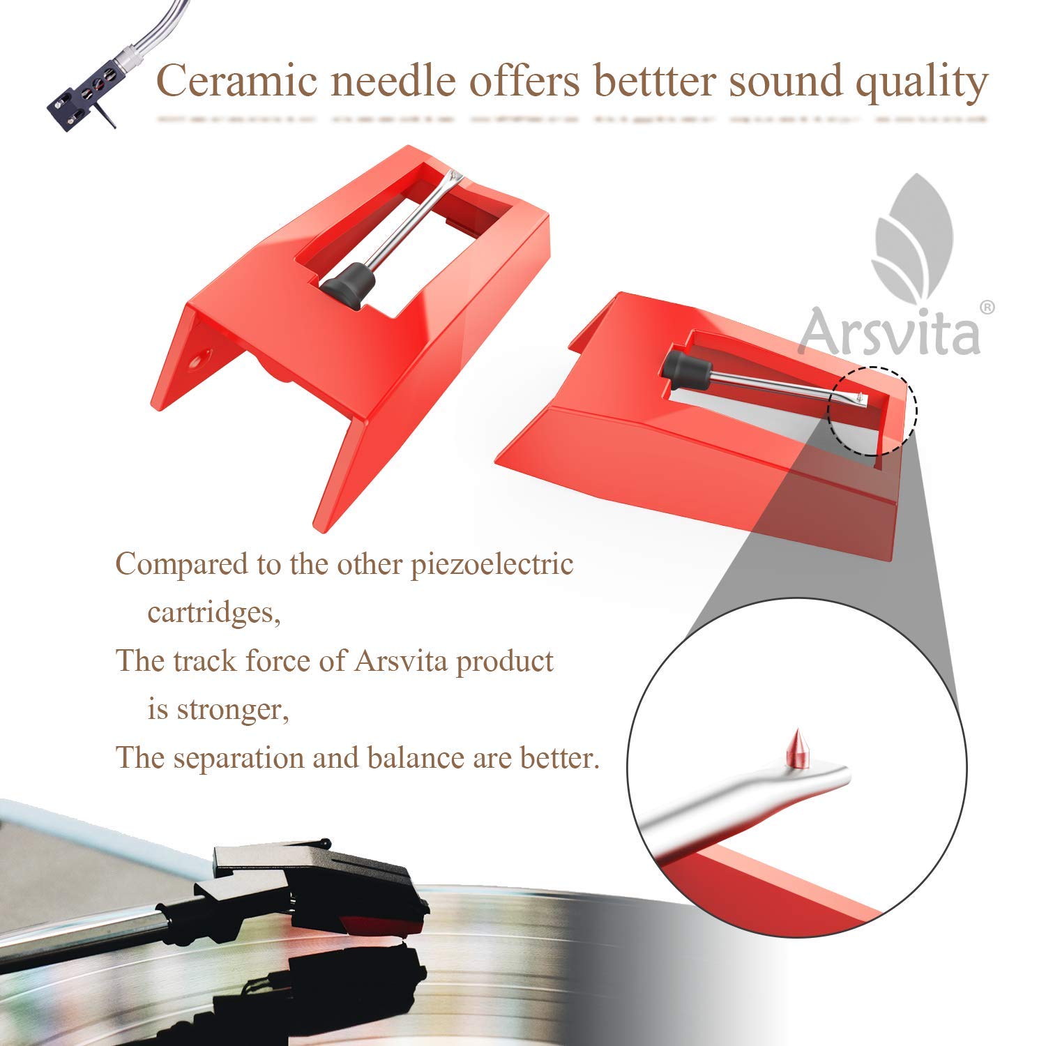 Arsvita Record Player Needle, Diamond Stylus Replacement for Turntable, LP,Phono/Phonograph (2 Pack)