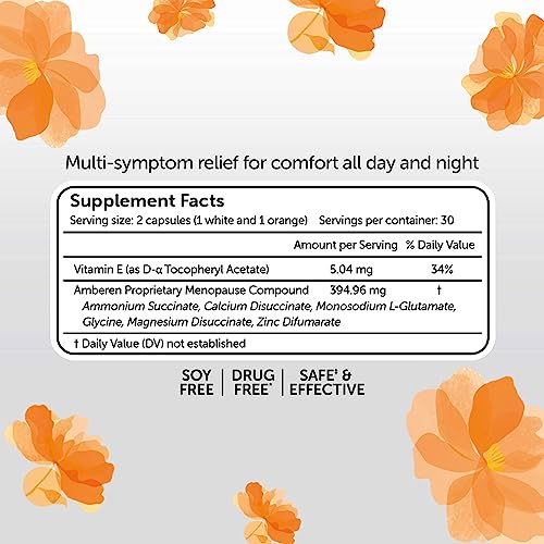 Amberen: Safe Multi-Symptom Menopause Relief. Clinically Shown to Relieve 12 Menopause Symptoms: Hot Flashes, Night Sweats, Mood Swings, Low Energy and More. 2 Month Supply