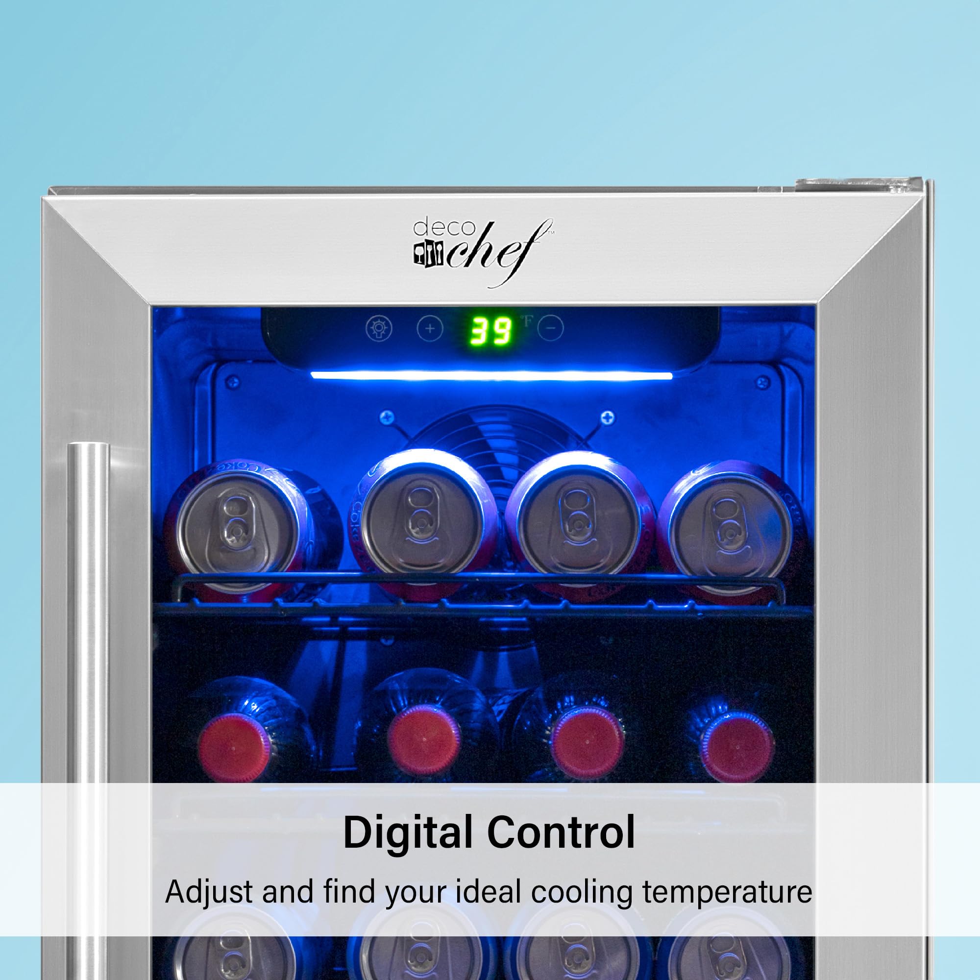 Deco Chef 15-Inch Under Counter Beverage Cooler for Beer, Wine, Sodas, 115 Can Capacity, Digital Touch Temperature Control, Even Forced Air Cooling, 5 Shelves, Large Display Window, Built-In Lighting