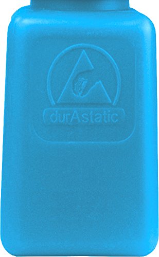 Menda - MDA-5317 MENDA 35594 One Touch Stainless Steel Liquid Dispenser Pump, ESD Safe durAstatic Bottle, Printed Flux Remover, 6 oz, High Density Polyethylene/Stainless Steel, Blue