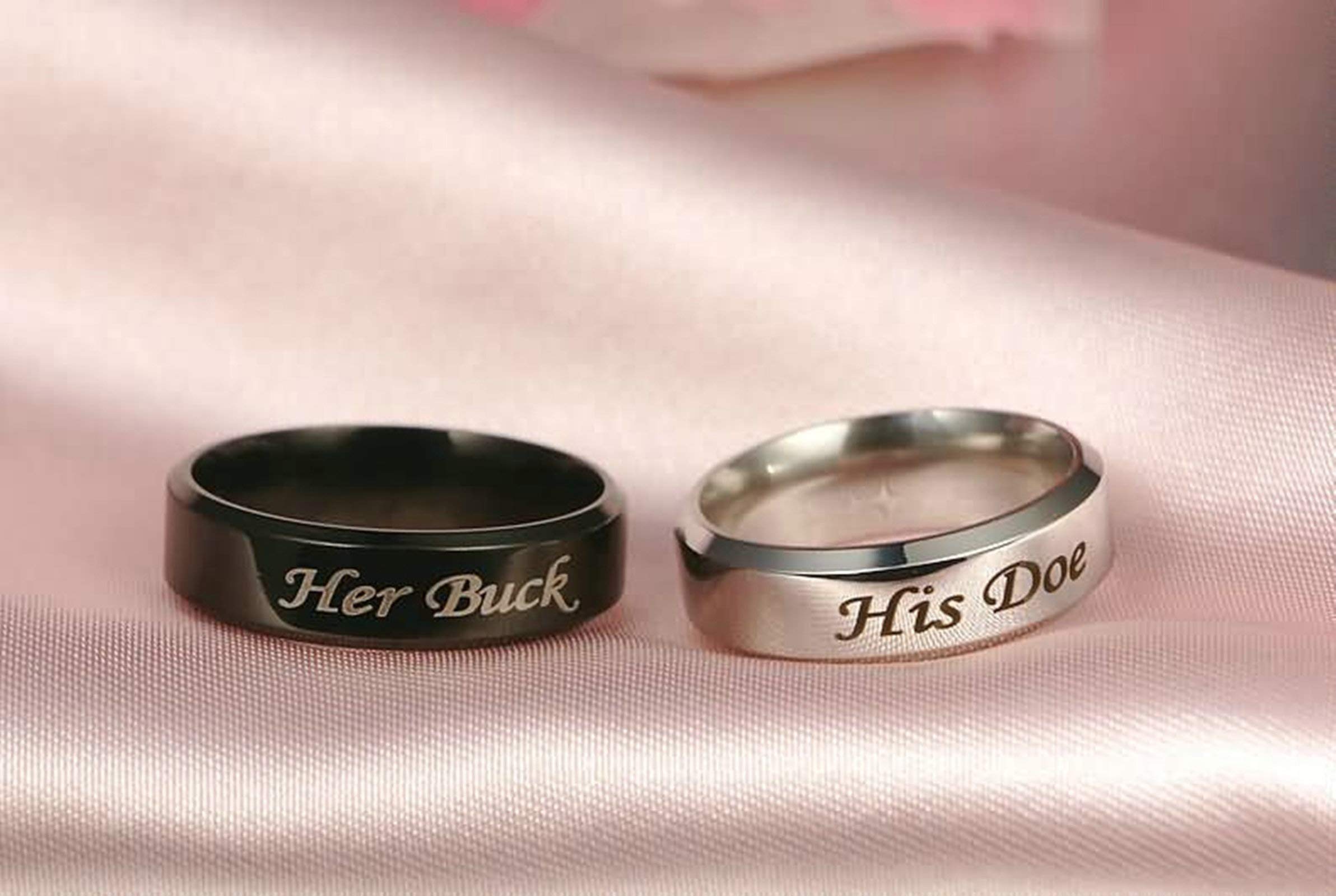 Aooaz Band Wedding Ring Ring Stainless Steel Engraved Her Buck and His Doe Camo Wedding Ring Sets His and Hers Women 5 & Men 13