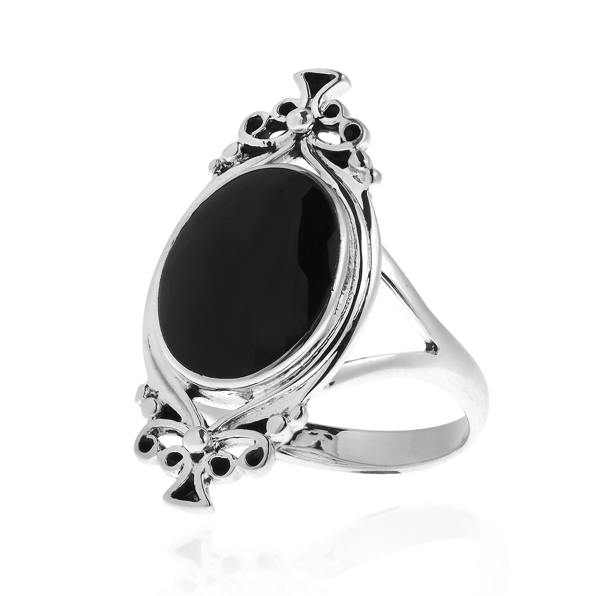 AeraVida Bohemian Vintage Black Onyx Oval Statement .925 Silver Ring (9)