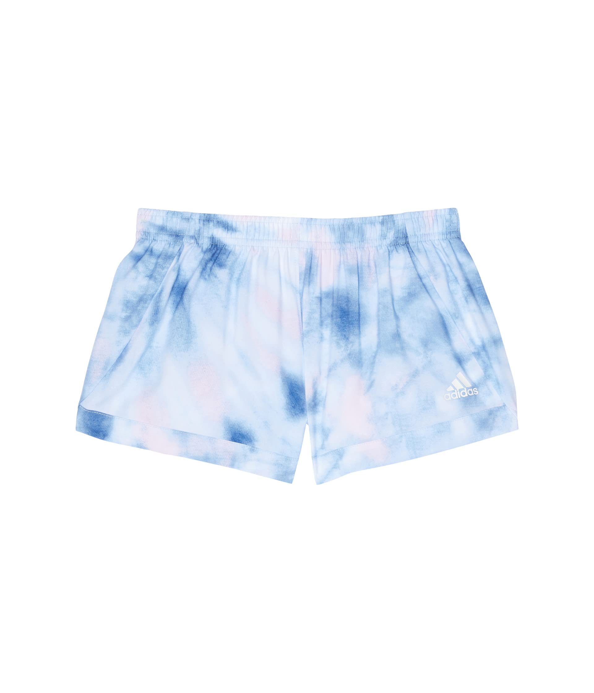 adidas Girls' Big Elastic Waistband Allover Print Woven Short, White with Blue, Large (14)