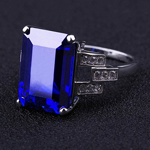 ANGG Women 9.4ct Blue Created Sapphire Ring Engagement Wedding Jewelry 925 Sterling Silver