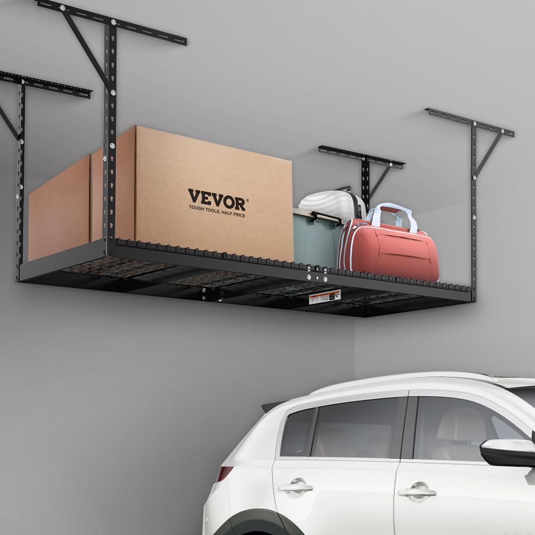 BestEquip 4x8 Overhead Garage Storage Rack, Adjustable Garage Storage Organization Systerm, Heavy Duty Metal Garage Ceiling Storage Racks, 600lbs Load Capacity, 22''-40"