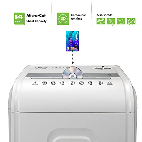 Aurora AU1480MA Professional Grade 14-Sheet Micro-Cut Paper and CD/Credit Card Shredder/ 30 Minutes Continuous Run Time, White/Gray