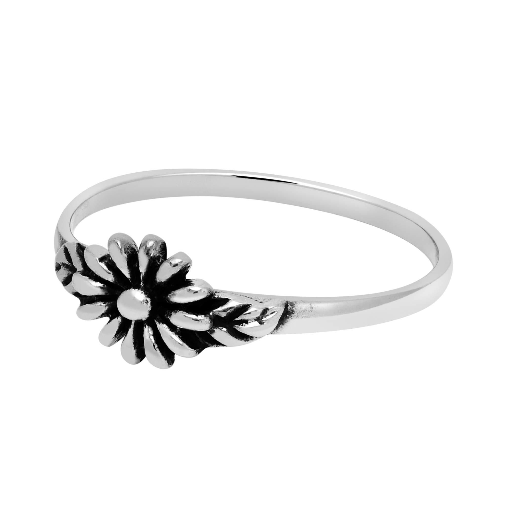 AeraVida Cute Springtime Daisy in Bloom .925 Sterling Silver Floral Band Ring (9)