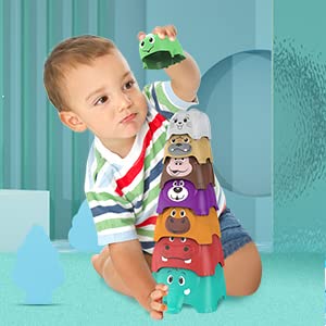 alobeby Baby Stacking Cups Toddler Toys: Nesting Cup for Kids Age 1-3 Animal Party Stackable Toys 8 Pack BPA Free