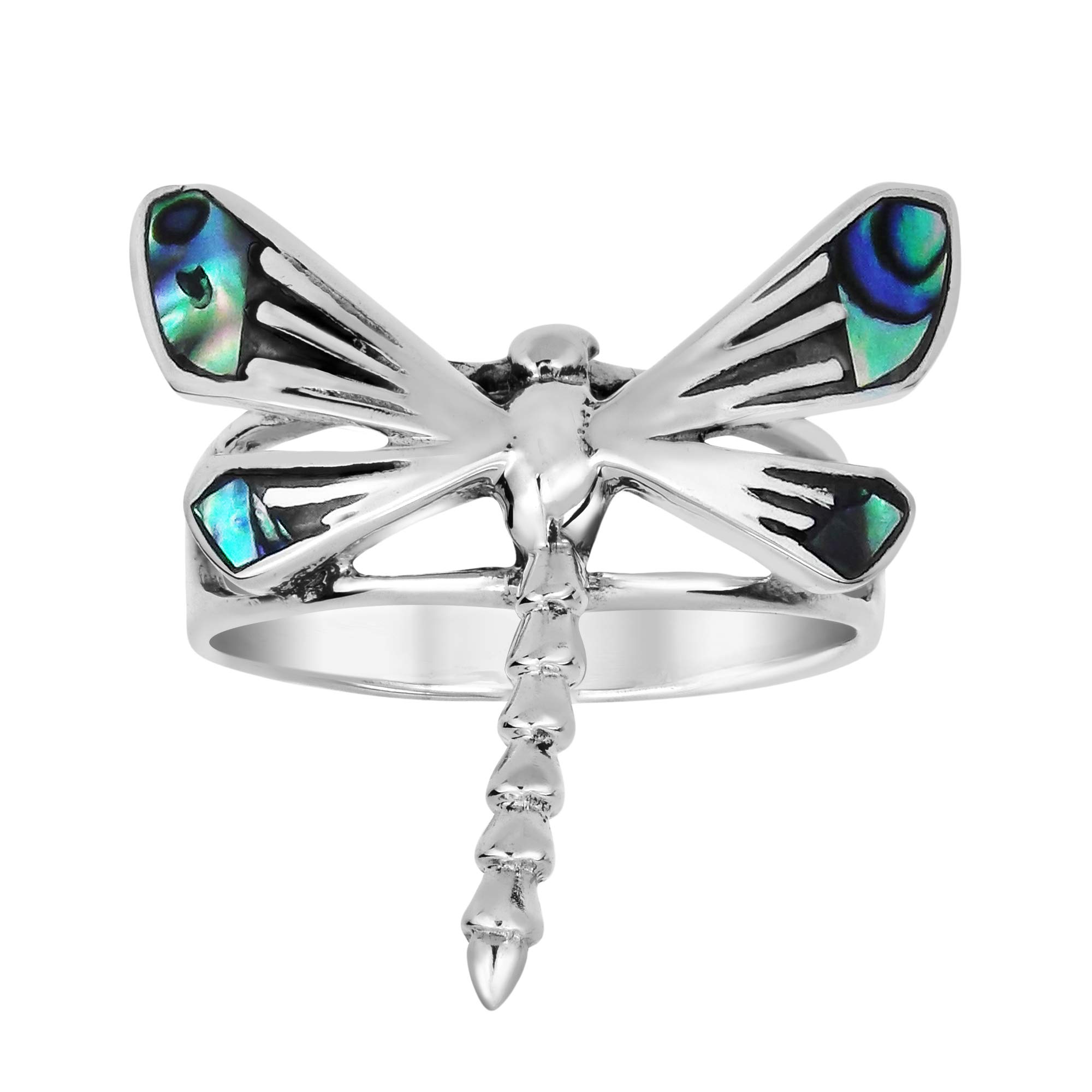 AeraVida Dragonfly Wings Inlay Abalone Shell .925 Sterling Silver Ring (8)