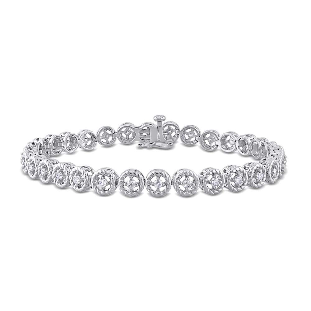 Ani's 1 CT. T.W. Round Cut White D/VVS1 Diamond Circle Frame Tennis Bracelet In Solid 925 Sterling Silver_6.5