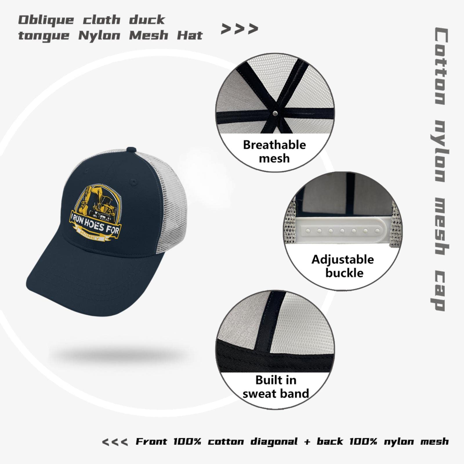 Aumgo Construction Workers Funny Hats for Men Trucker Cap Trucker Hat Men I Run Hoes for Money Trucker Cap for Women Marine Blue, One Size-Medium
