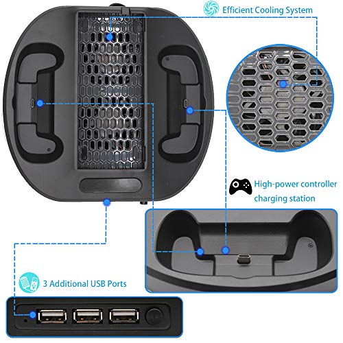 Arlea Vertical Stand with Cooling Fan, for Xbox Series S Console, Fast Cooling, Safe and Quiet, with Dual Controller Charger Ports and 3 USB HUB