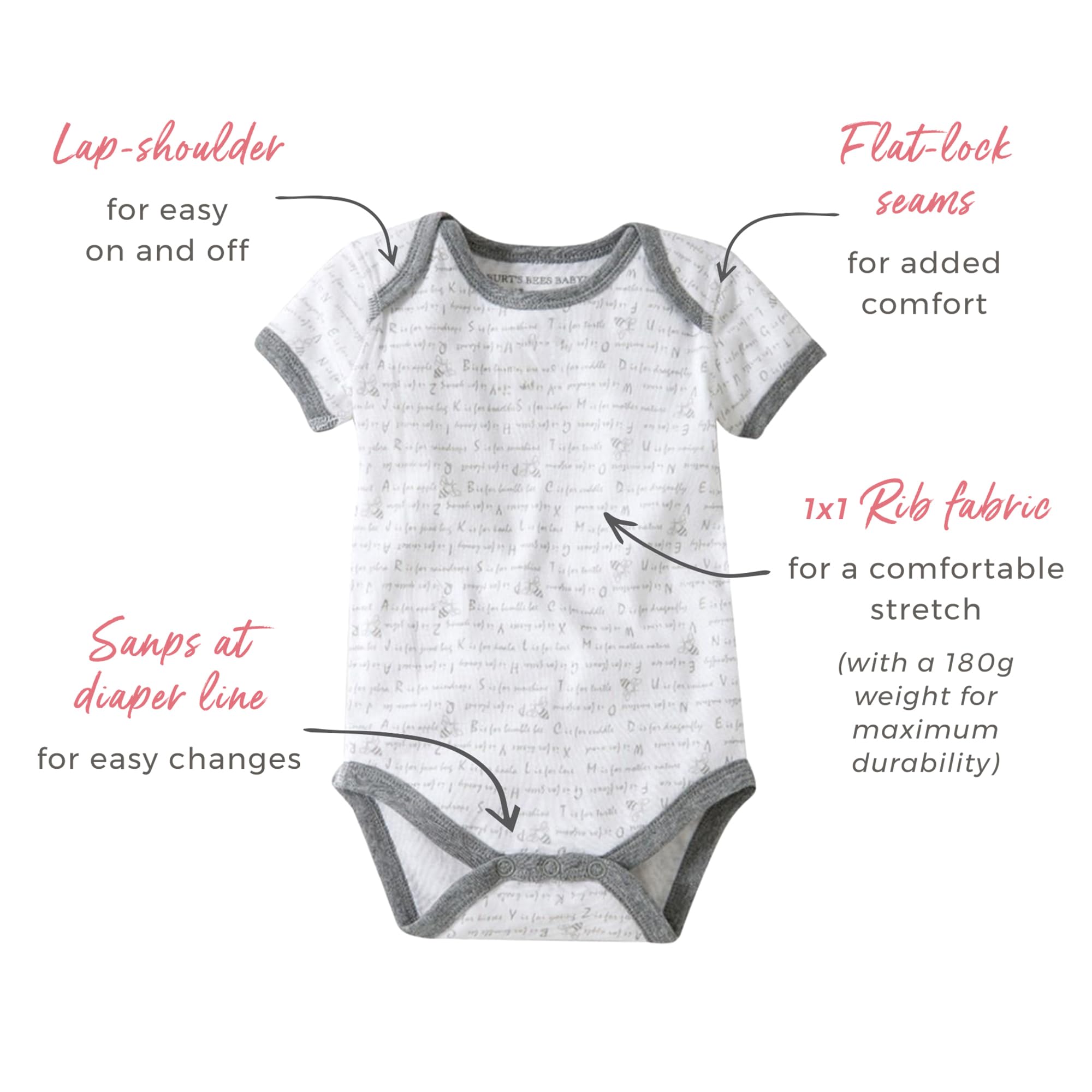 Burt's Bees Baby Unisex Bodysuits, 3-pack Long & Short-sleeve One-pieces, 100% Organic Cotton, Red Prints, 18 Months US