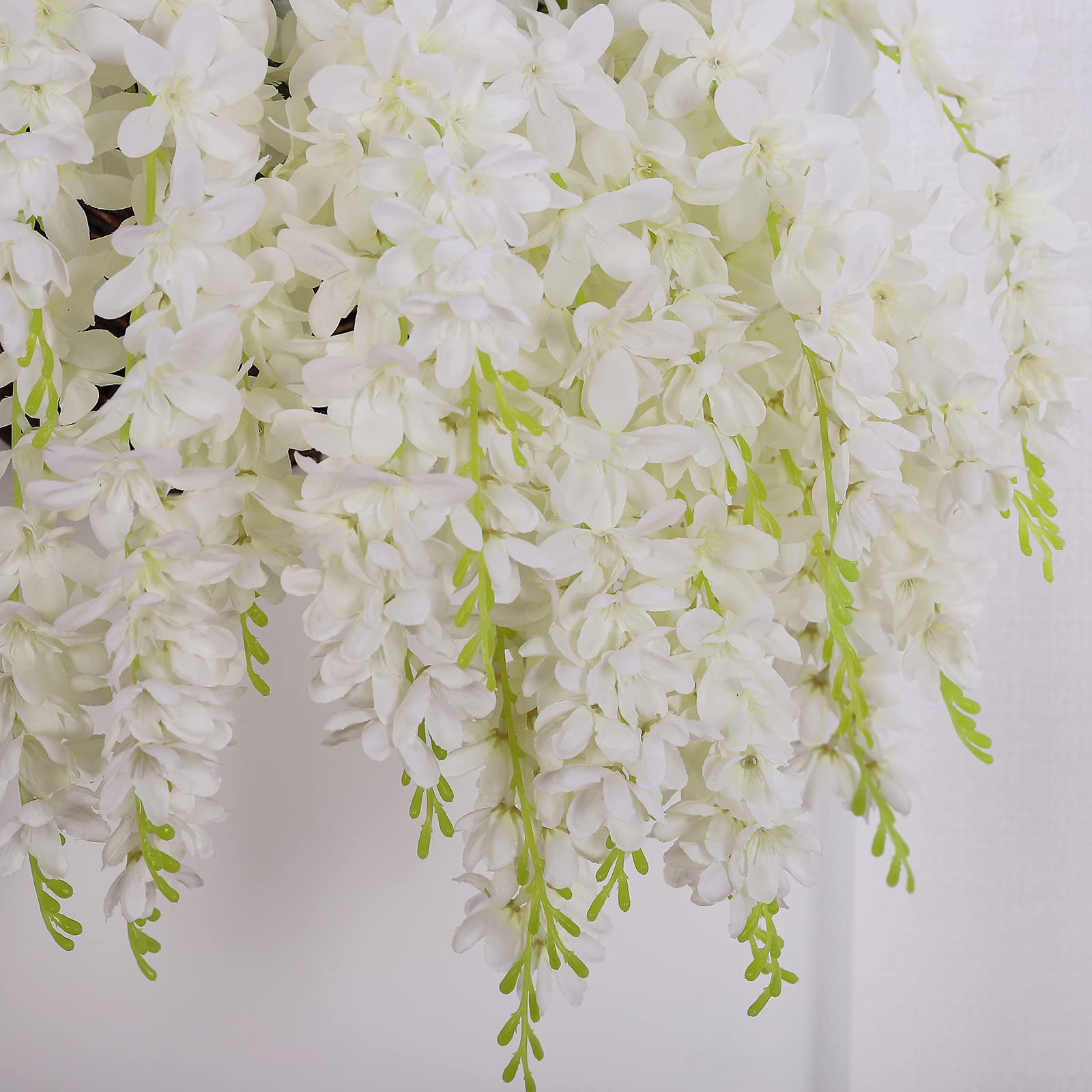 Duovlo Silk Wisteria Flower Artificial 2.13 Feet Hanging Wisteria Vine Fake Flower Bush String Home Party Wedding Decoration,Pack of 4(White)