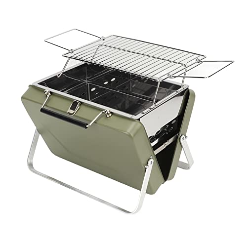 Astibym Folding Barbecue Grill, Non Stick Wavy Grid Mini Portable Charcoal BBQ Grill for Backyard Picnic(Green)