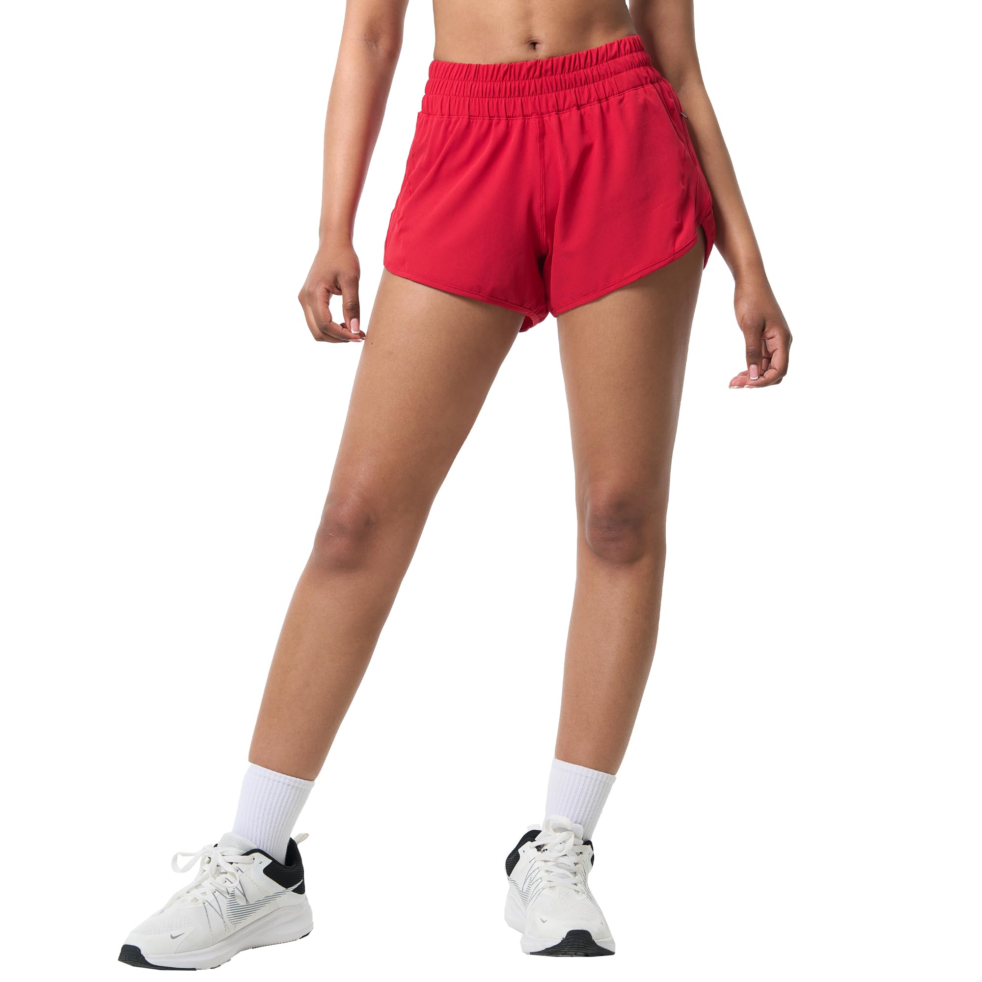 Aurefin Athletic Shorts for Women, Women's Quick Dry Running Track Shorts Workout Active Shorts with Elastic and Zip Pocket 5 inch RED/XS