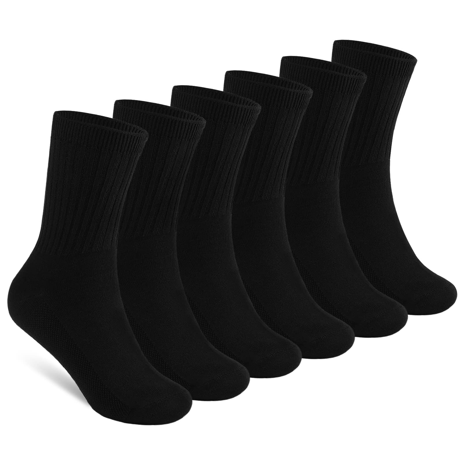 Auranso Boys Crew Socks 6 Pairs Kids Girls Cushion Athletic Ankle Socks Black 7-10 Years