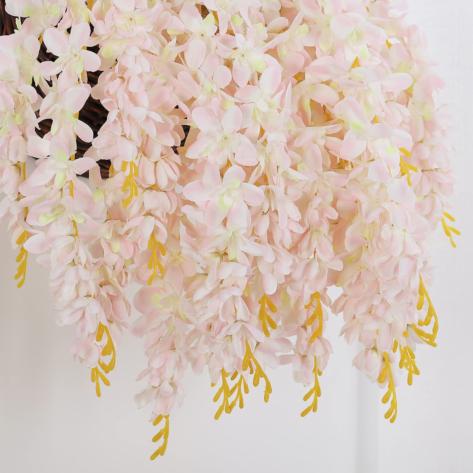 Duovlo Silk Wisteria Flower Artificial 2.13 Feet Hanging Wisteria Vine Fake Flower Bush String Home Party Wedding Decoration,Pack of 4 (Light Pink)