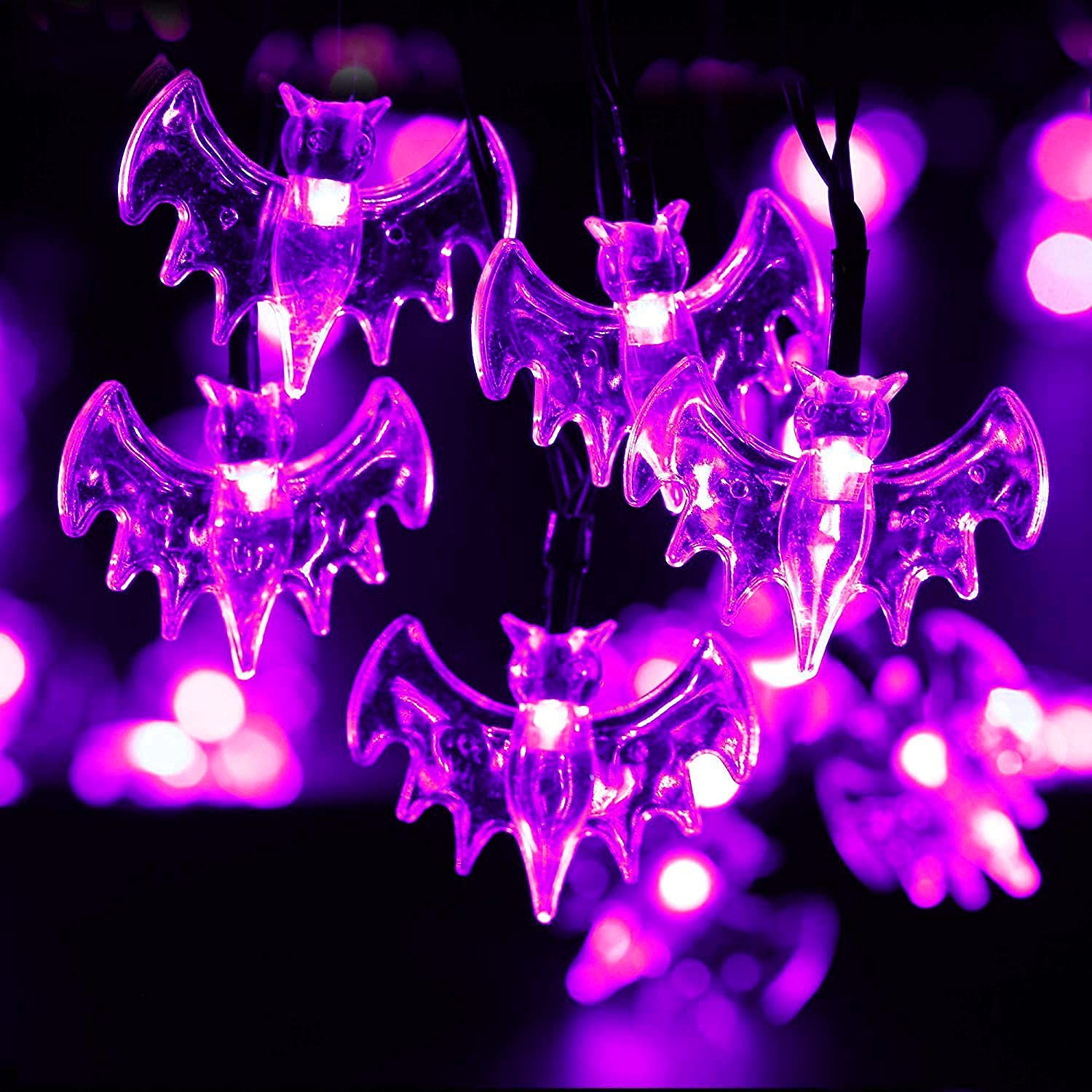 Ausein Halloween Decoration Bat String Lights, 2 Pcak Battery Operated Halloween Light, 9.8ft Total 40 LED Outdoor Decorative Lights for Halloween Christmas Decoration (Purple Light)